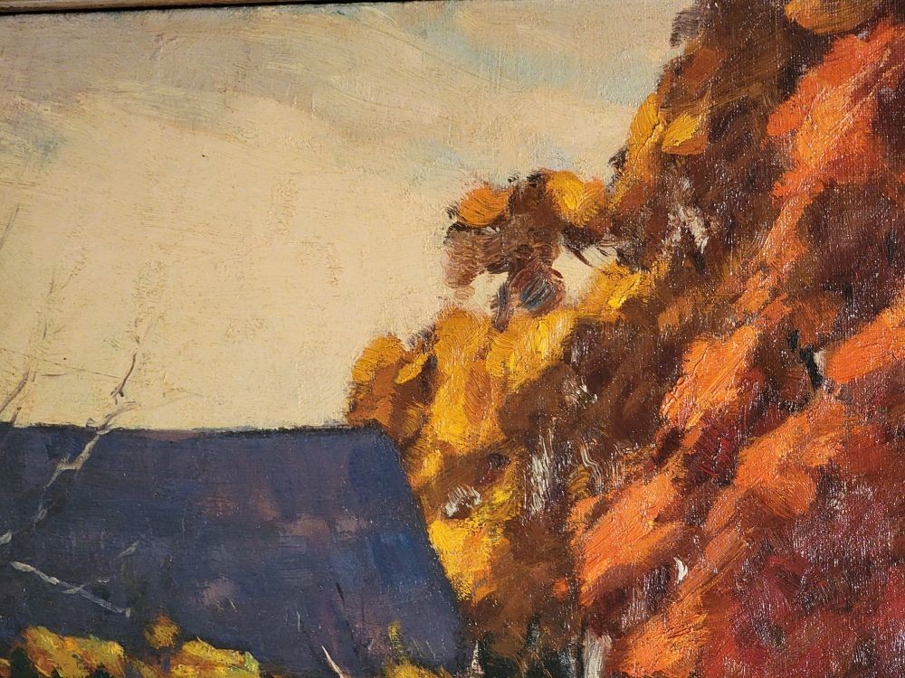 Landscape Of A Home In New England In The Fall. Oil On Board, Signed ...