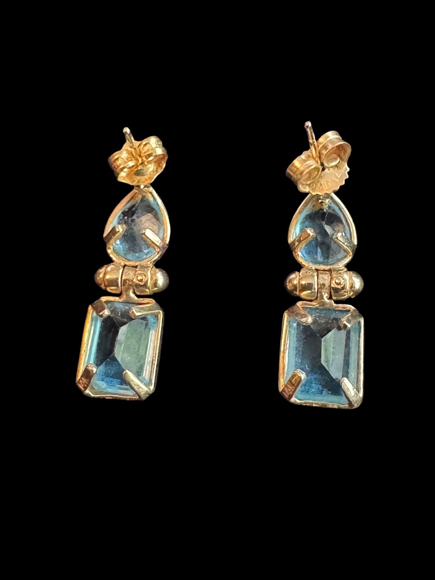 14 K And Light Blue Stones Hinge Drop Earrings #14606 | Auctionninja.com