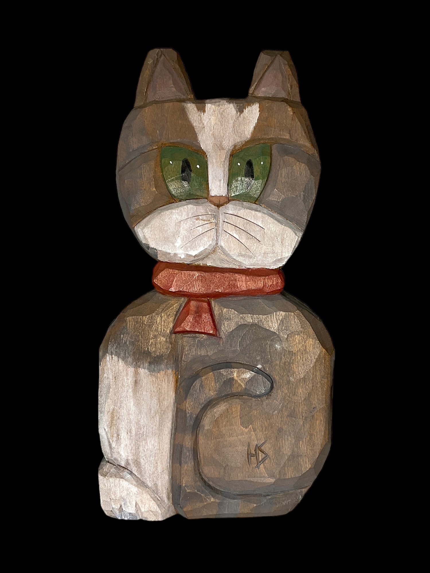 Signed HS (Helen Slocum?) Basswood Cat Carving #3708 | Auctionninja.com