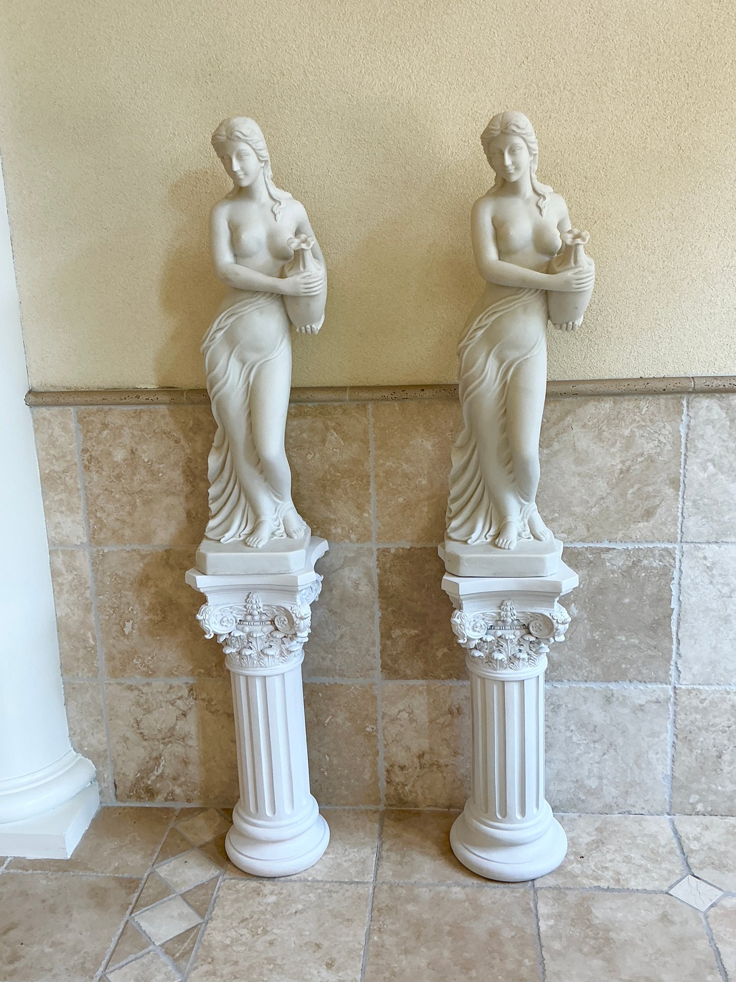 BA Faux Marble Muses On Columns #9083 | Auctionninja.com