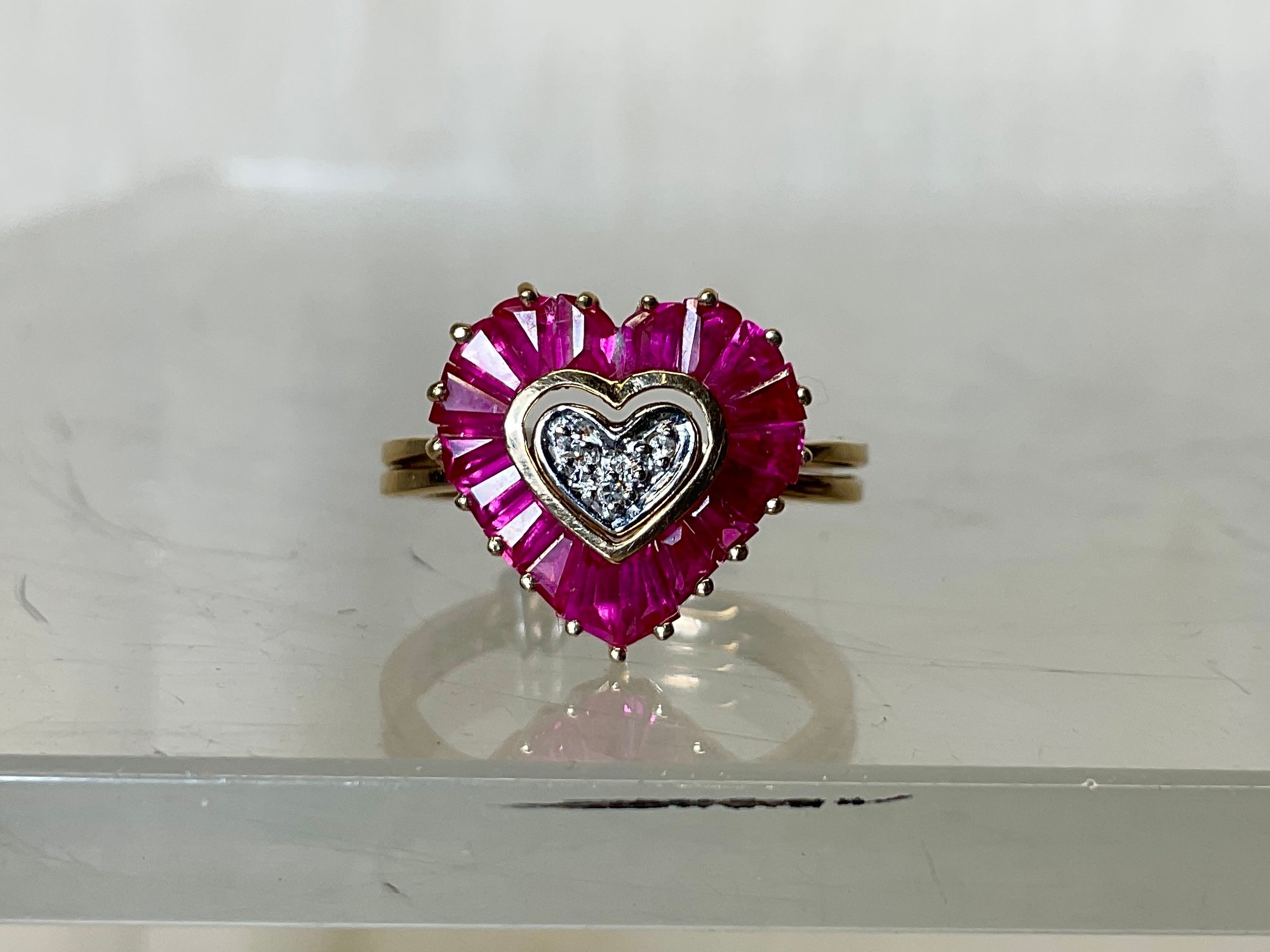 Two Interlocking 10K And Ruby Baguette Heart Rings #10149 ...