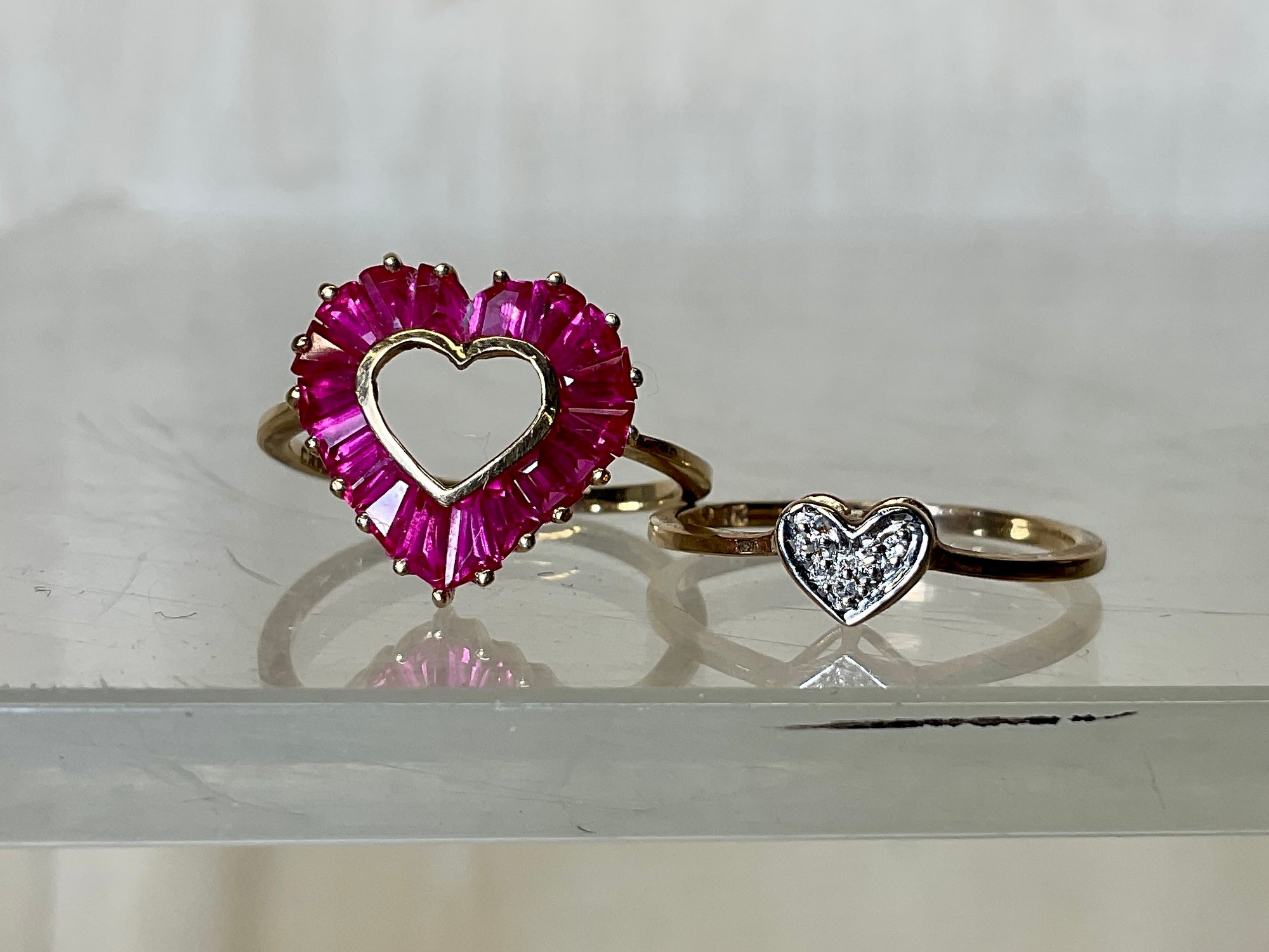 Two Interlocking 10K And Ruby Baguette Heart Rings #10149 ...