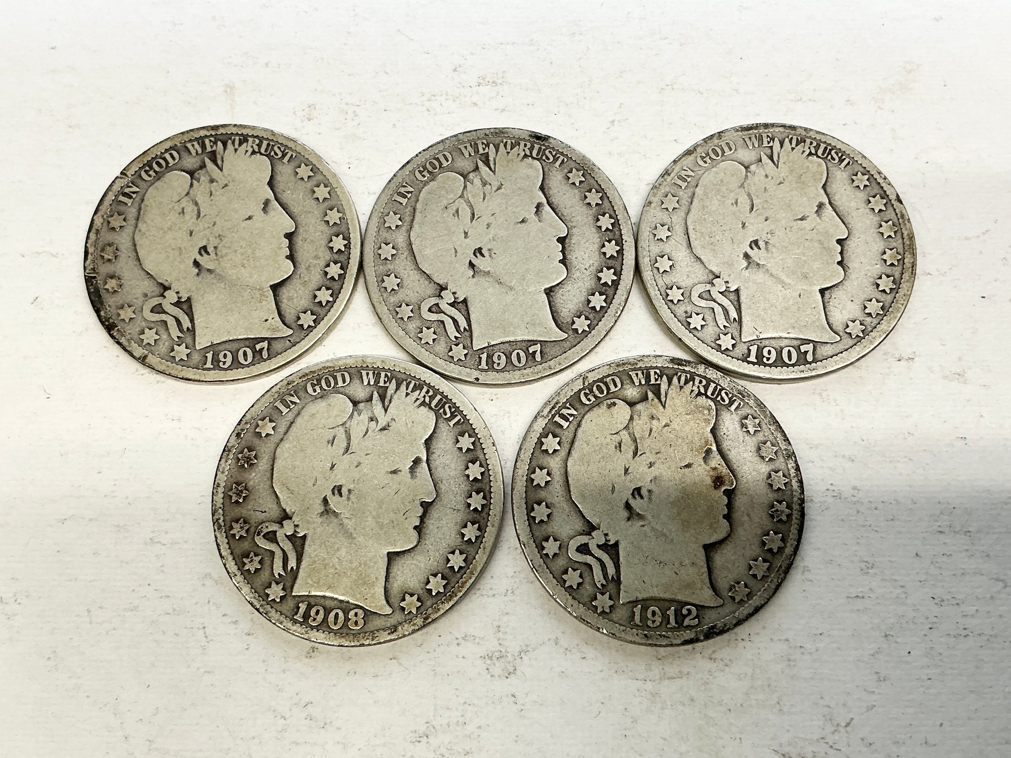 Five Barber Half Dollar Coins 90 Percent Silver C #9799 | Auctionninja.com
