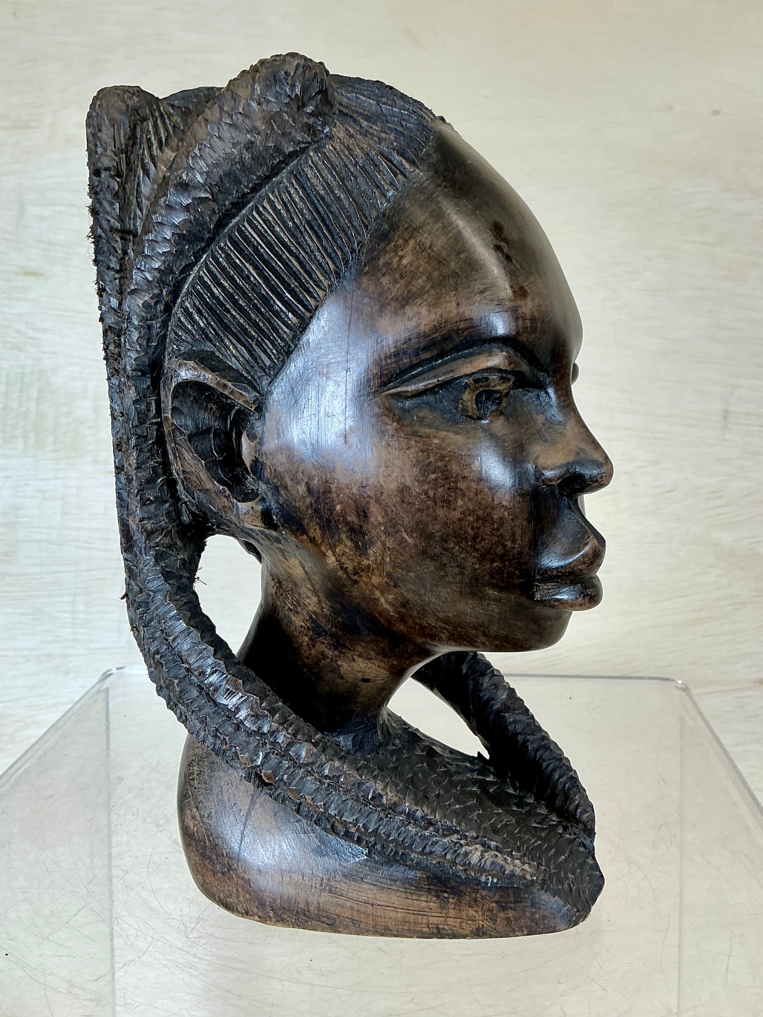 Beautiful Carved Heavy Wooden African Bust Of Woman With Braids #10896 ...