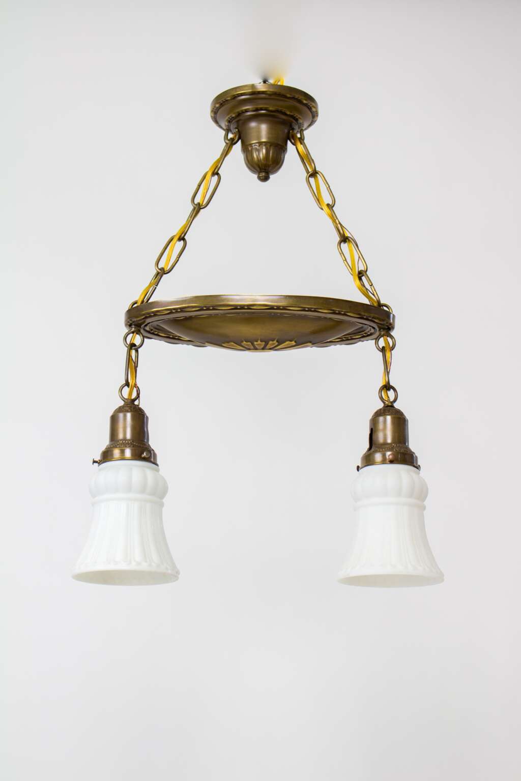 P135 Early 20th Century Two Light Pan Fixture With Neoclassical White ...