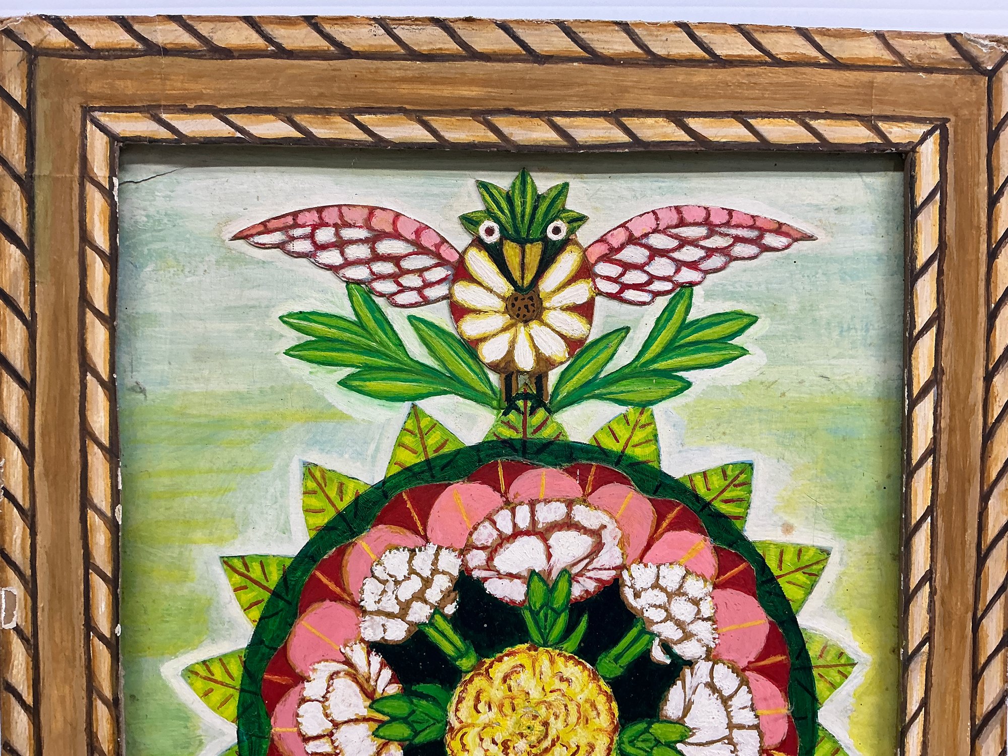 James Gallo Outsider Artist Oil On Paper 1973 Flower In Forehead Symbol ...