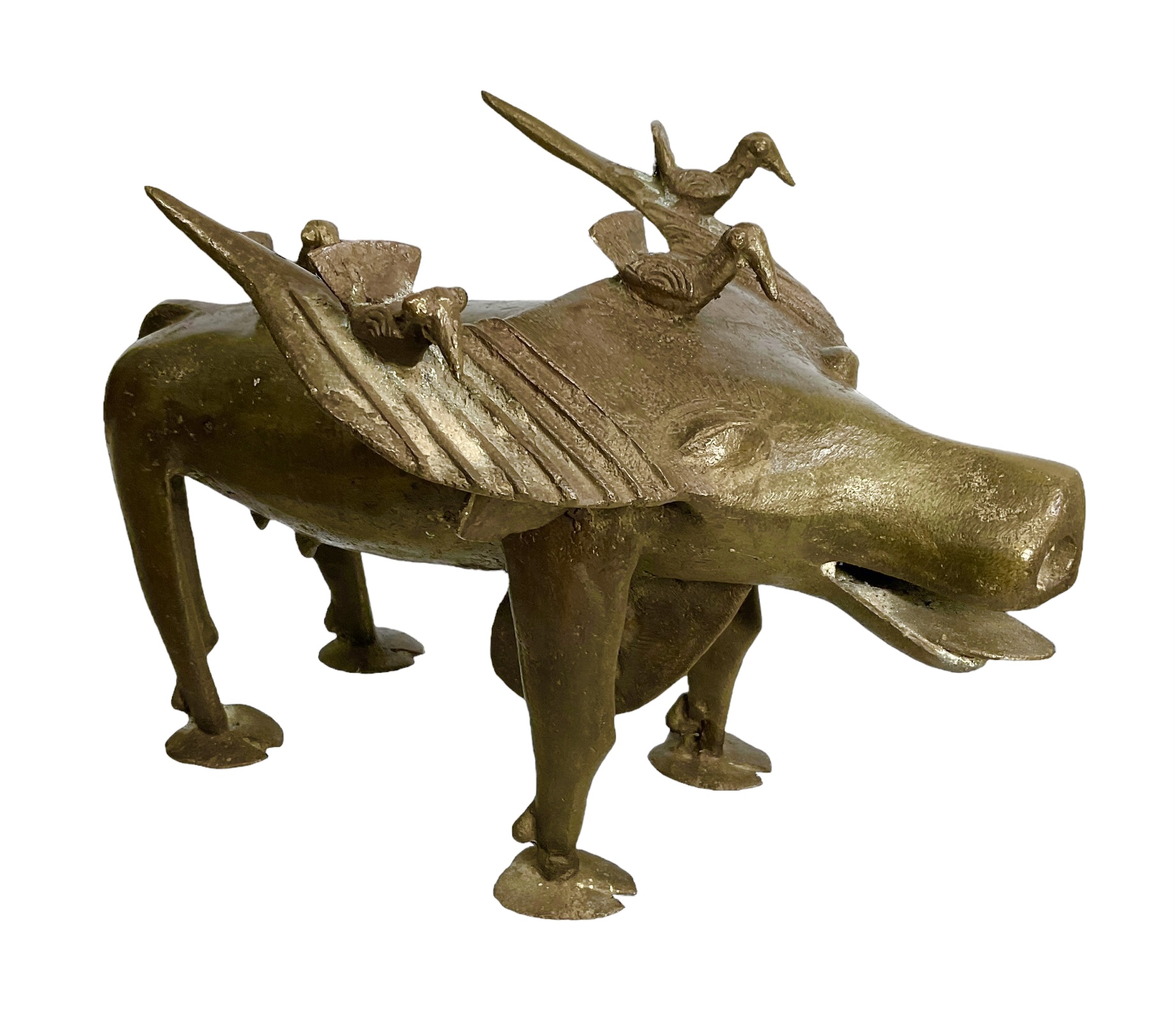 Vintage African Bronze Folk Art Sculpture Of A Buffalo And Oxpecker ...