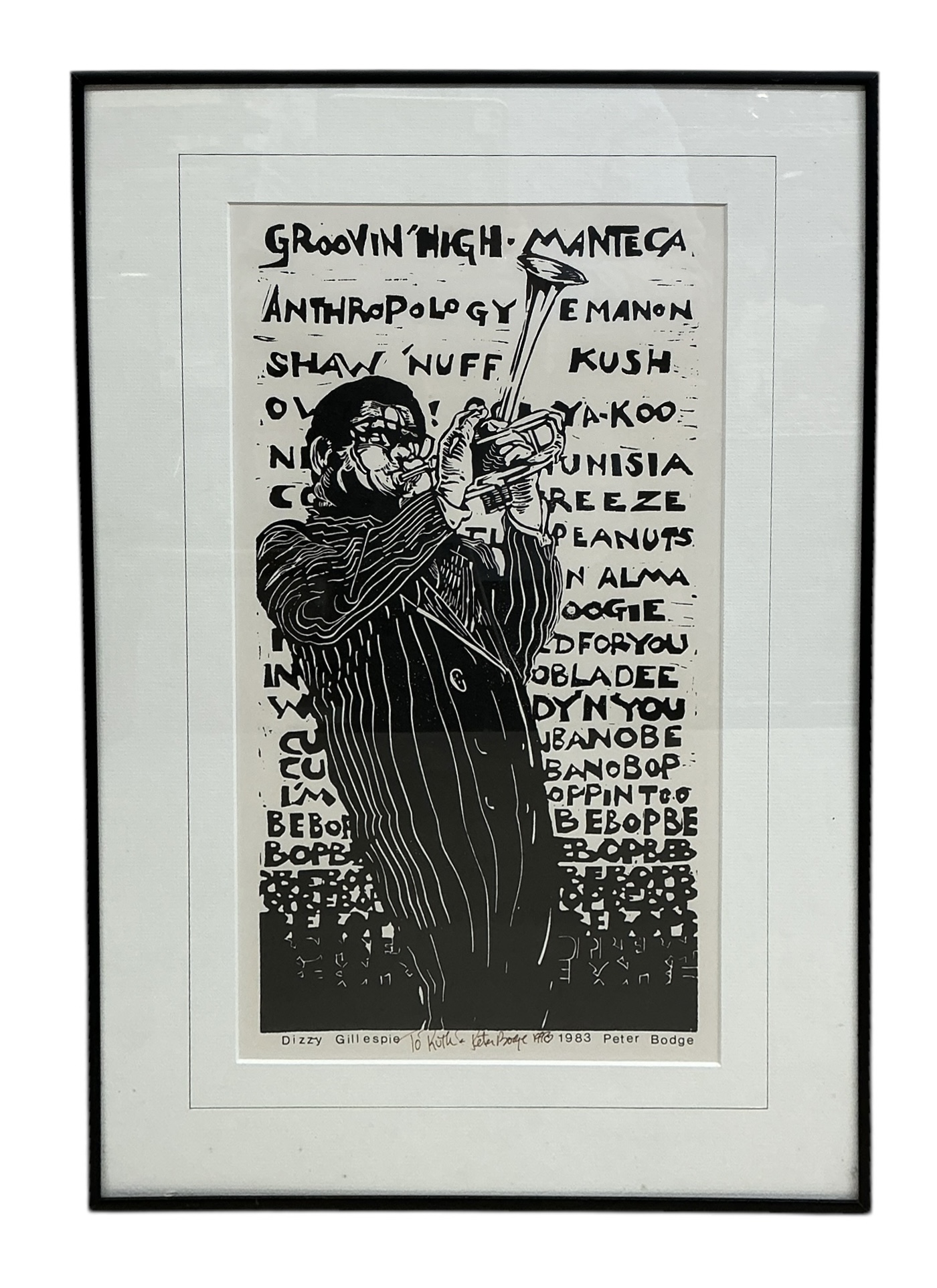 Vintage 1983 Peter Bodge Linocut Of Dizzy Gillespie Jazz Music #12433 ...