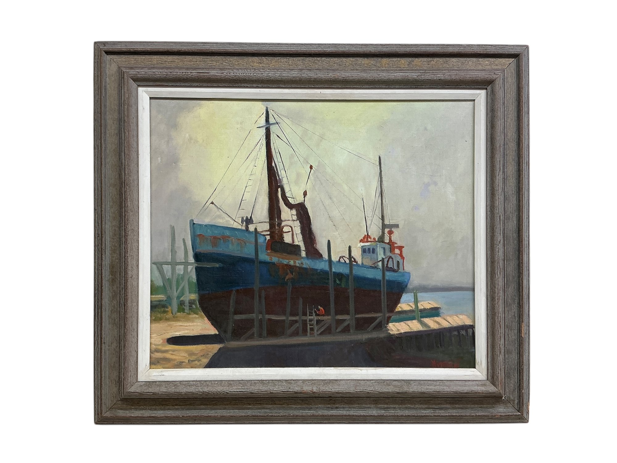William Mitchell Gloucester MA Artist Fishing Boat Repair Large Oil On ...