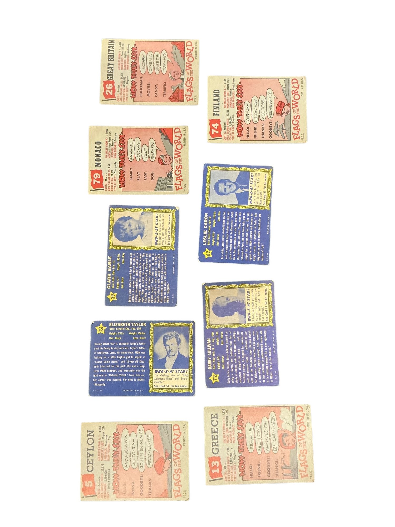 Various Vintage Topps Trading Cards Movie Stars And Flags Of The World ...