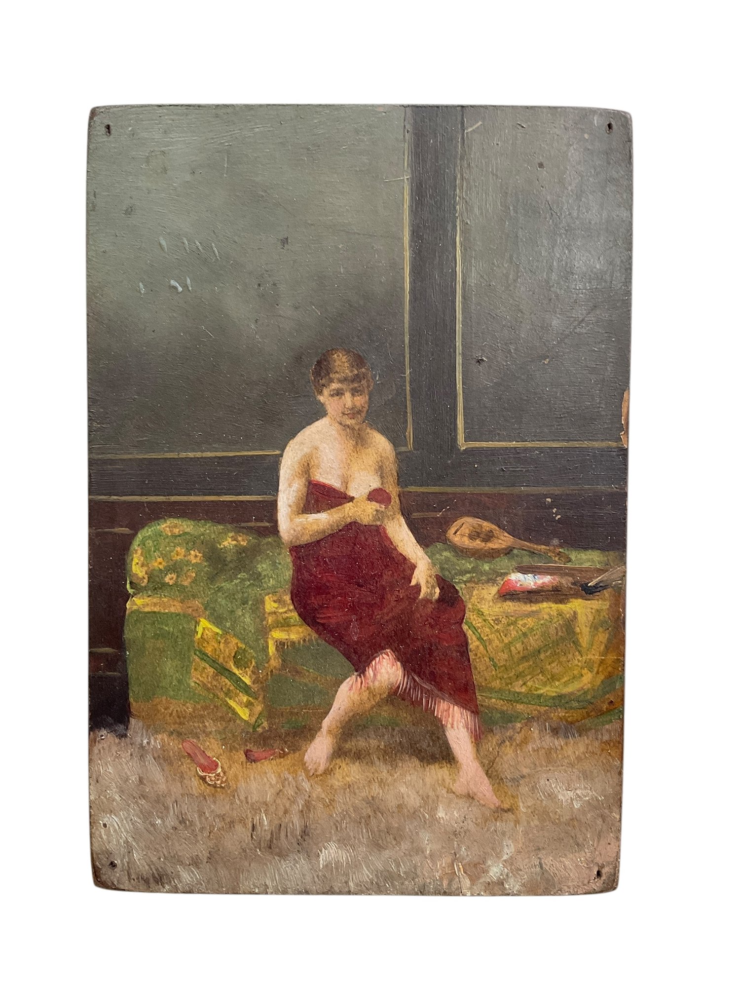 Antique French Miniature Risque Oil On Panel Painting Seance ...