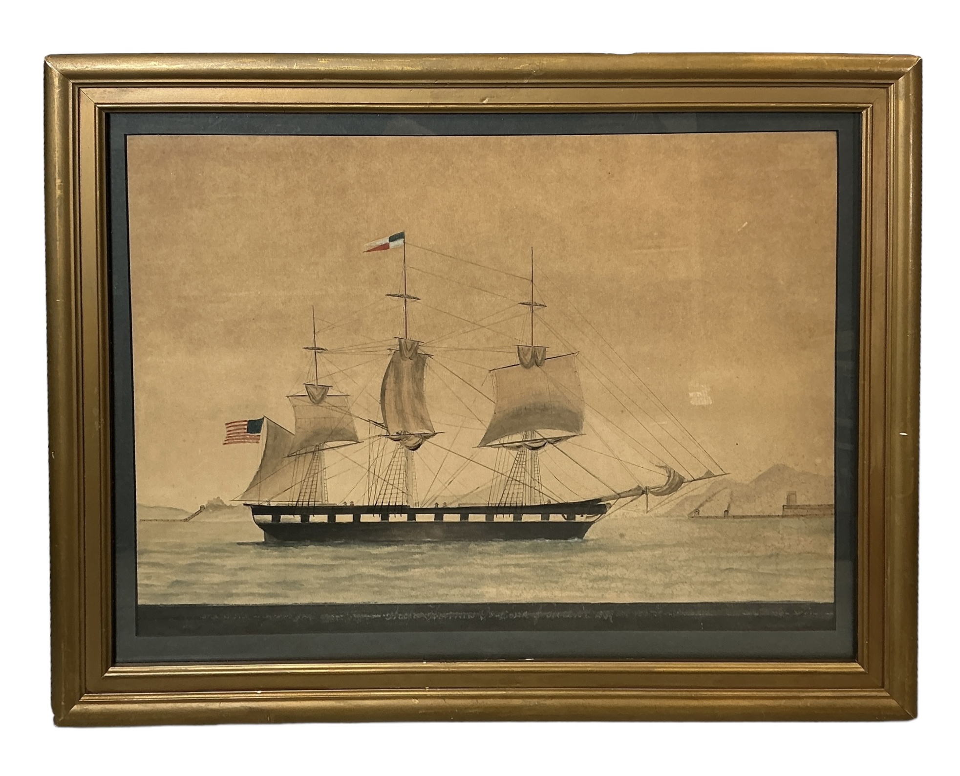 Antique Watercolor Student Copy Of The Ship Thomas Perkins Of Salem ...