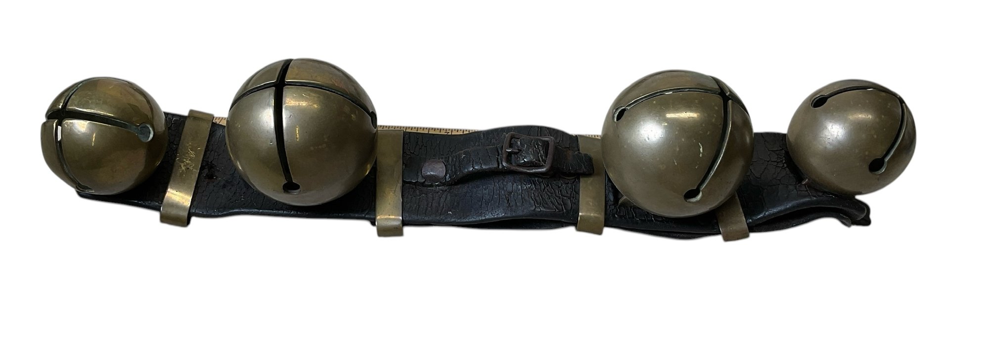 Large Bronze Sleigh Bells On 16 Inch Leather Strap 3.5 Inch Bell #11491 ...