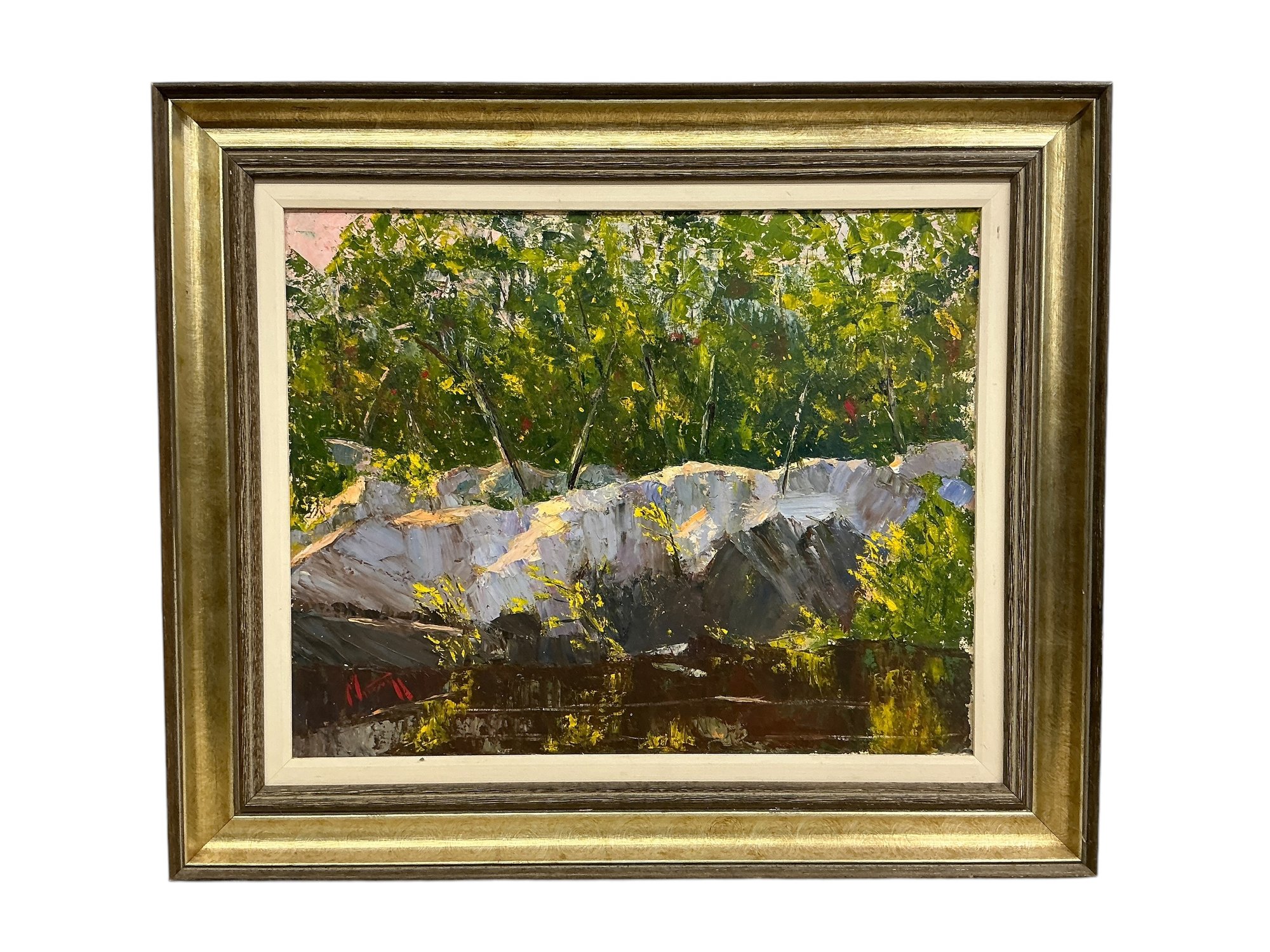Oil On Canvas Mid Century Modern Painting Of Quarry In Gloucester MA ...