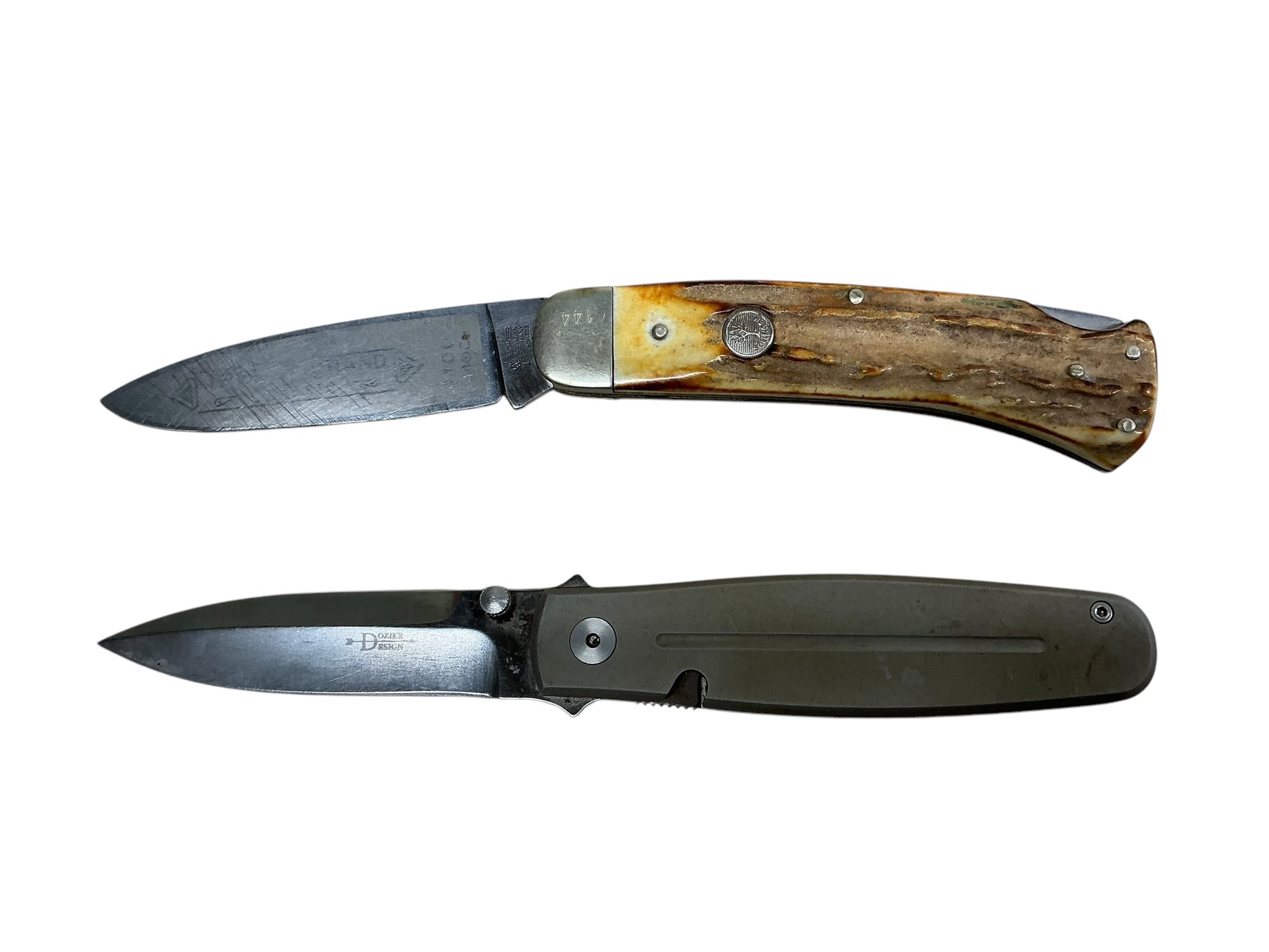 Kabar K Bar D2 Dozier Design Pocket Knife And Boker Tree Brand 4100 Hunter Stag Handle Folding ...