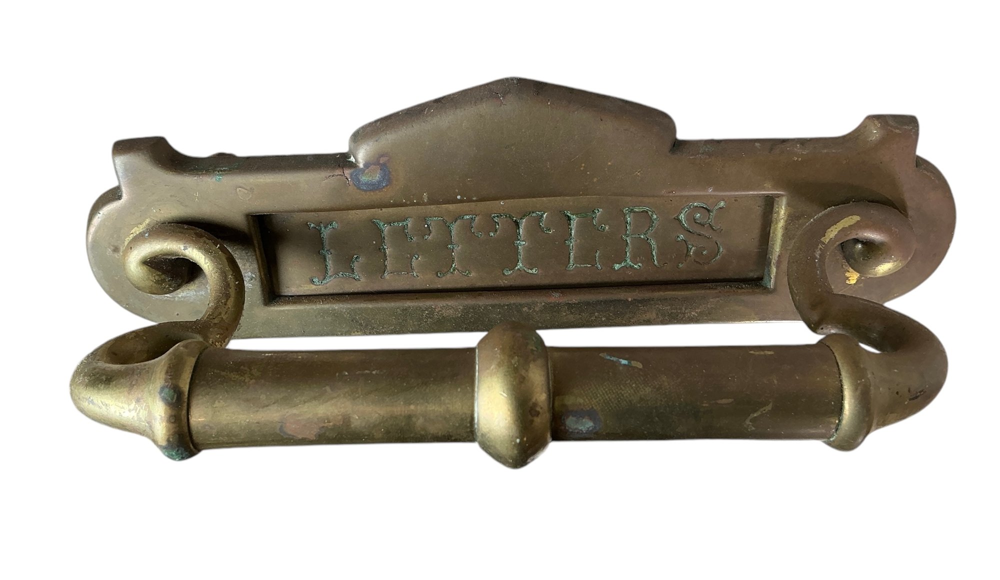 Antique Brass Letter Box Flap Door Fitting With Fancy Handle #11677 ...