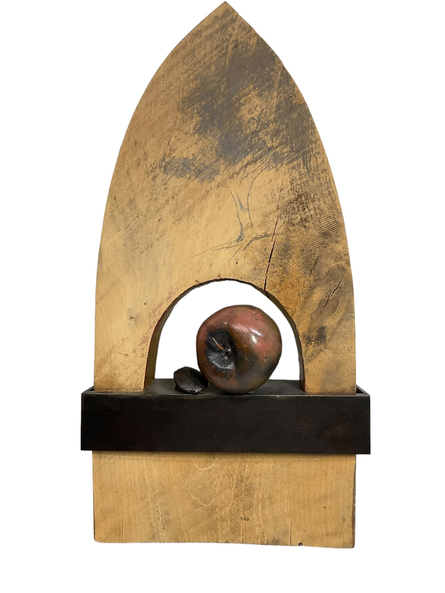 Modern Assemblage Art Sculpture Steel And Wood Apple And Railroad Spike ...