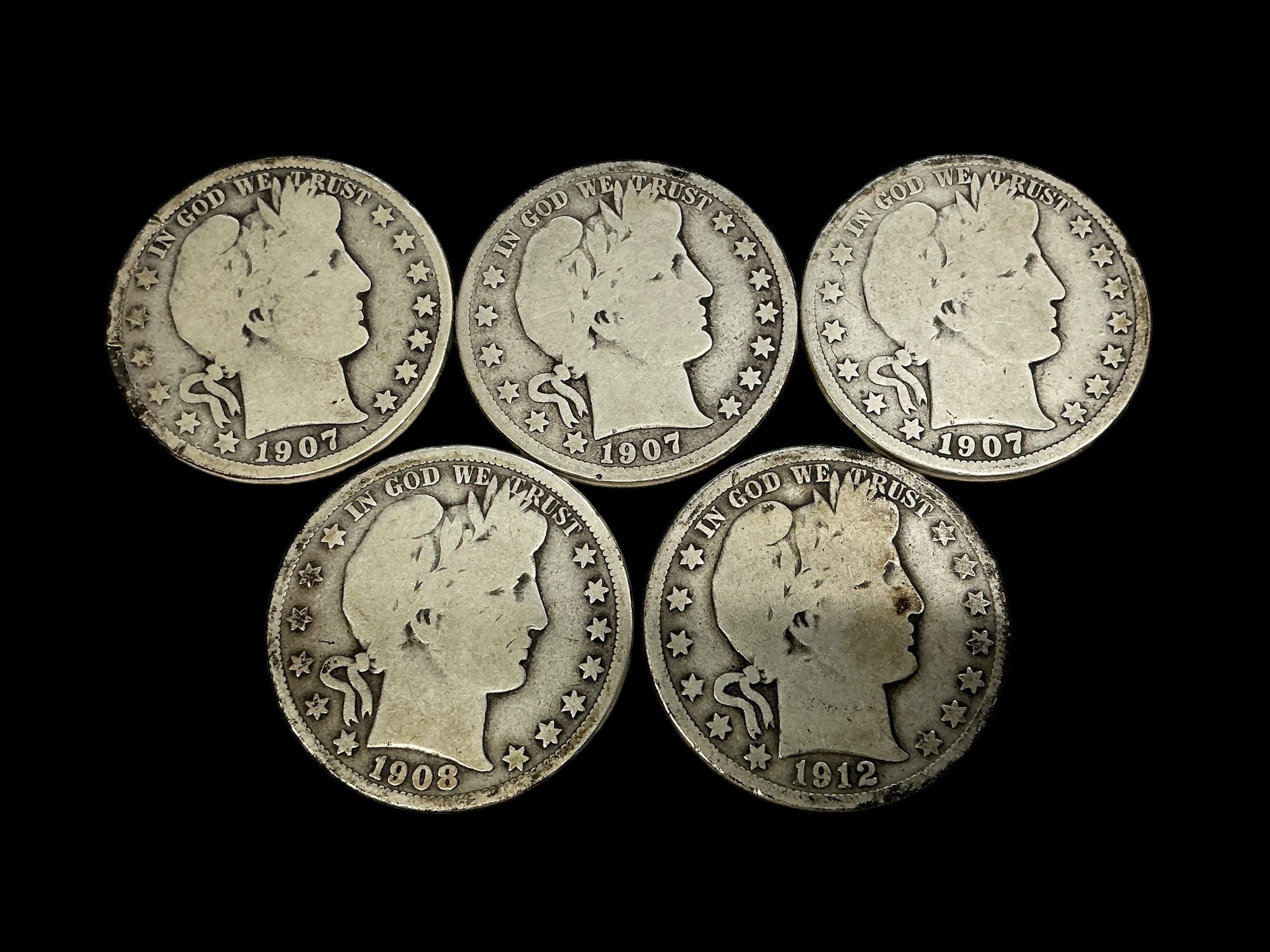 Five Barber Half Dollar Coins 90 Percent Silver C #9799 | Auctionninja.com