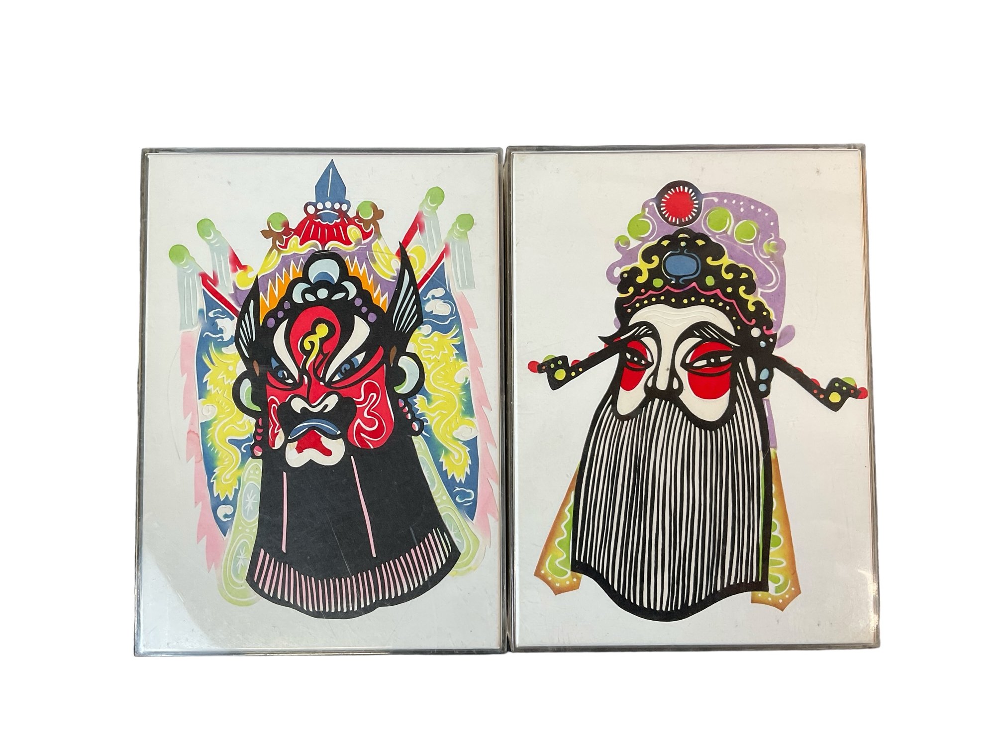 Pair Of Vintage Chinese Cut Paper Peking Opera Masks Mounted In ...