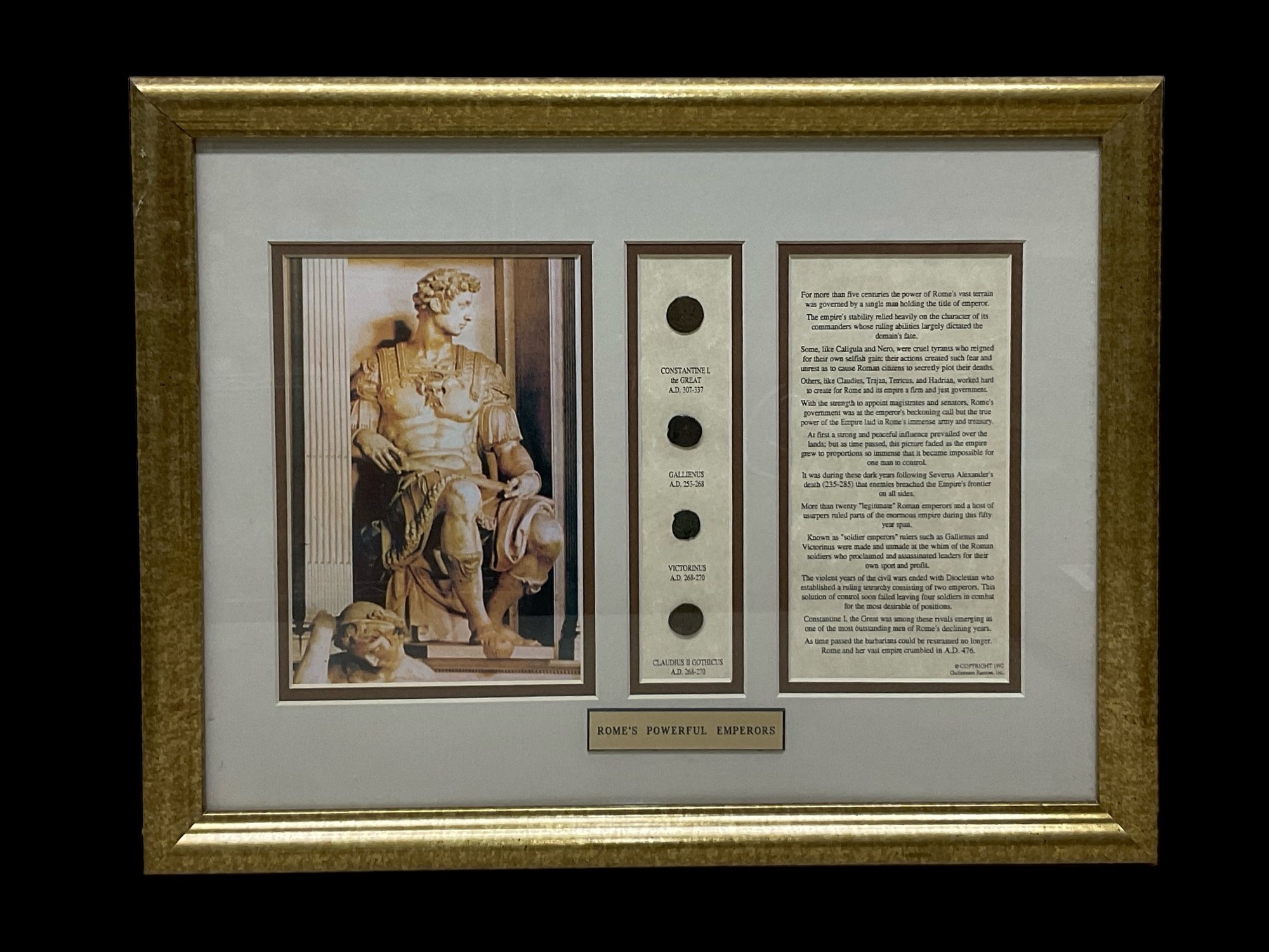 4 Ancient Coins Framed Romes Powerful Emperors Ancient Rome With COA ...