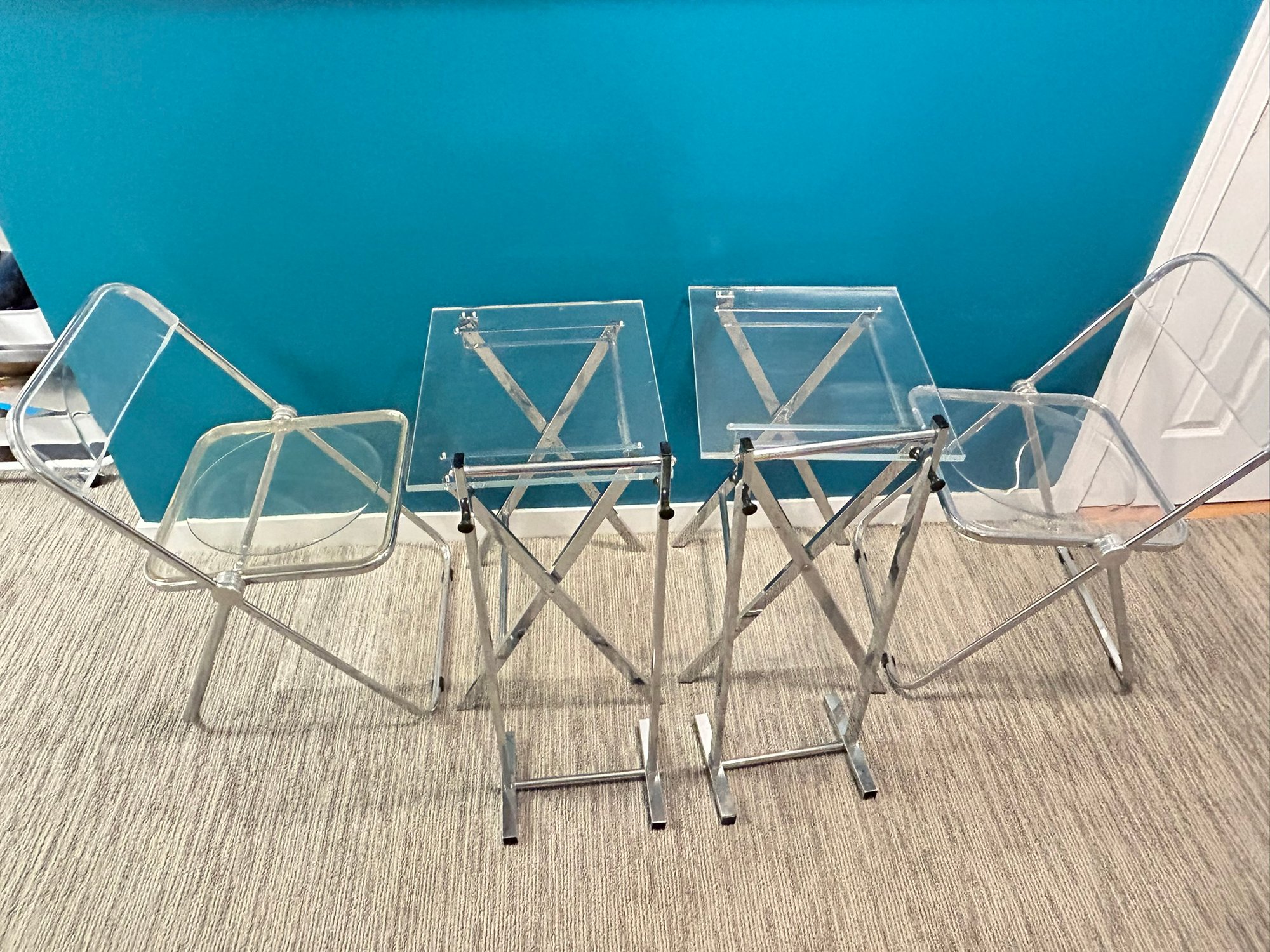 Clear Lucite Folding Ghost Chairs, Folding Tables & 2 Table Storage ...