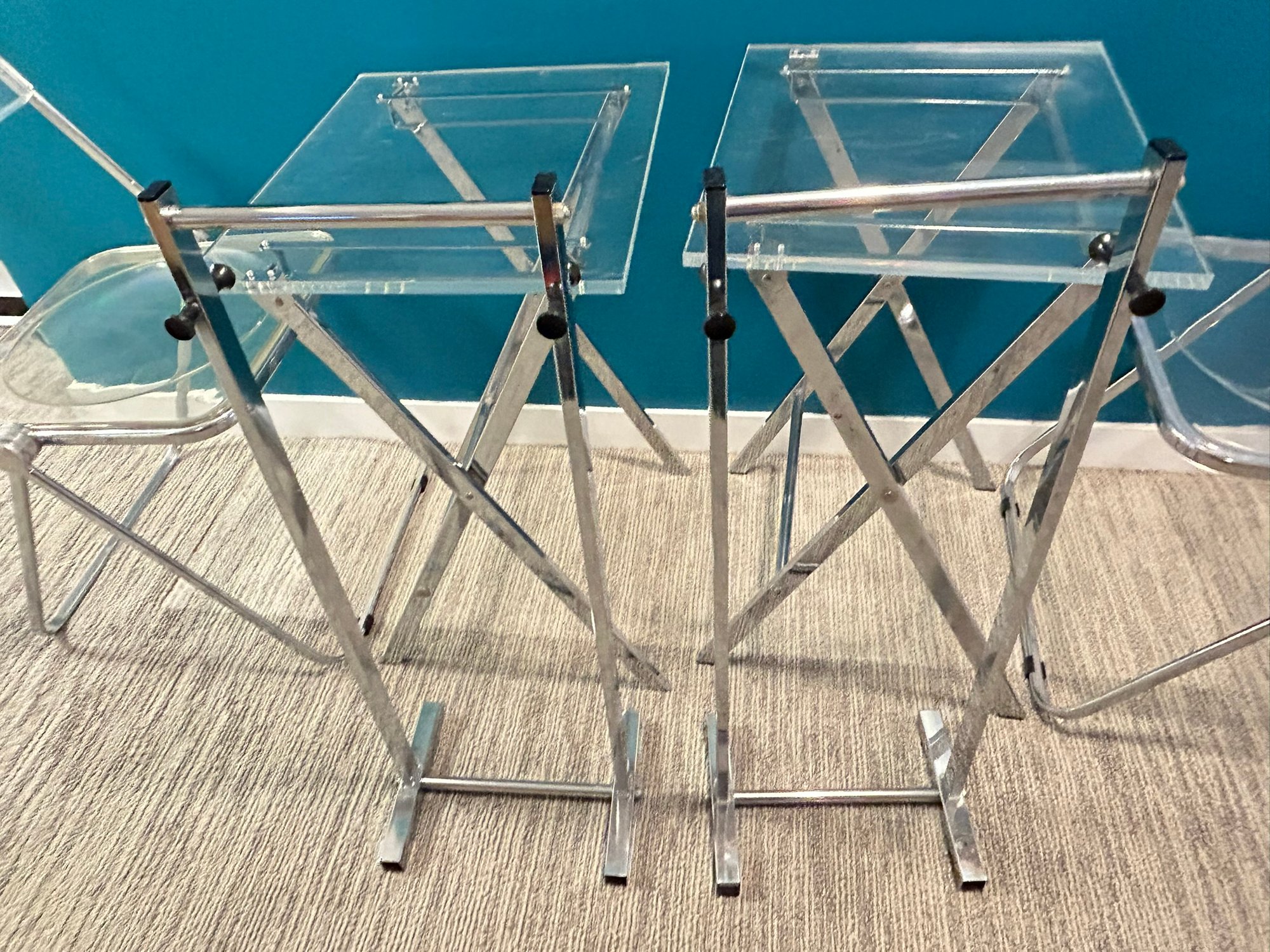 Clear Lucite Folding Ghost Chairs, Folding Tables & 2 Table Storage ...