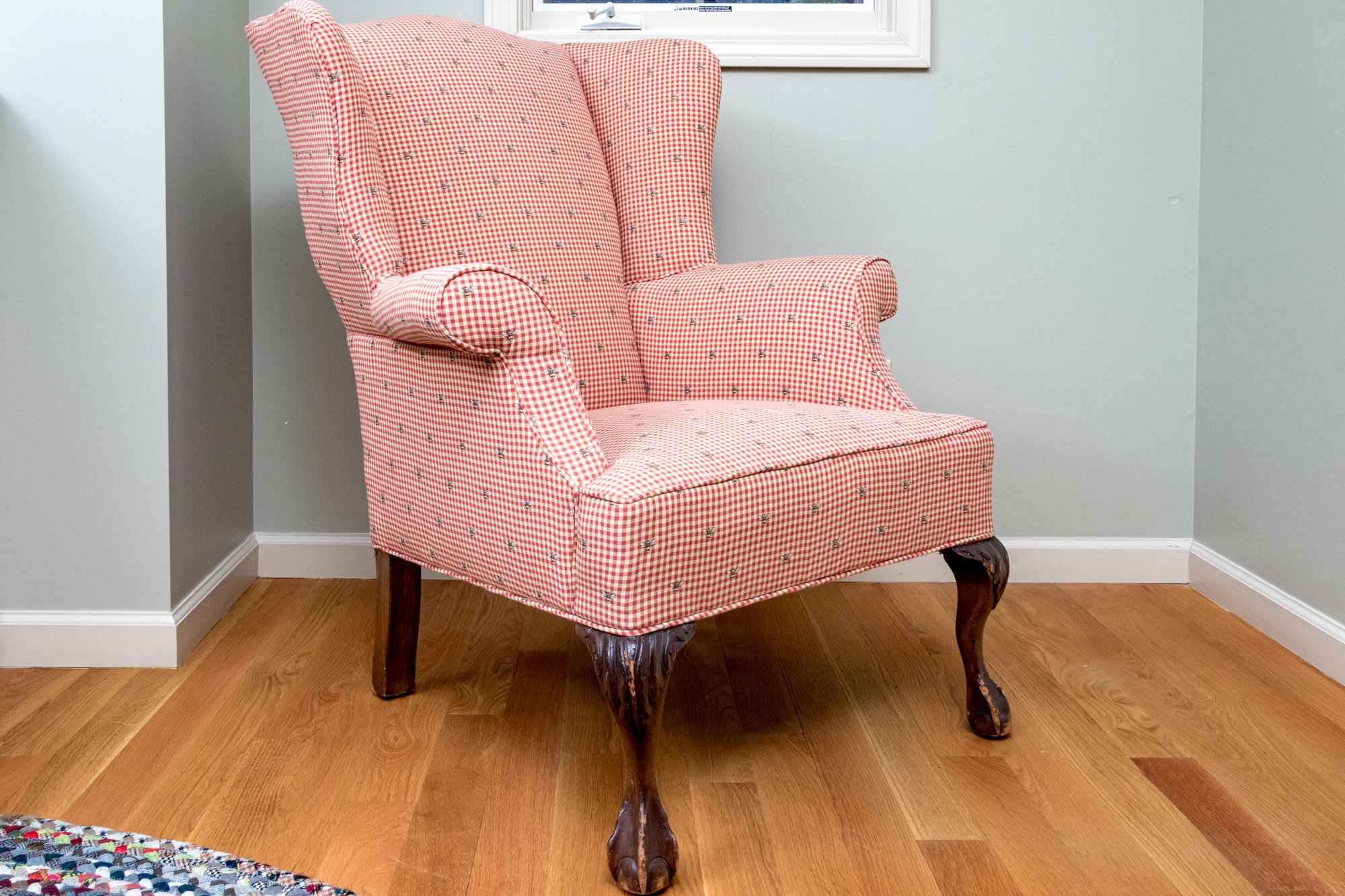 Custom Upholstered Red Plaid Bee Motif Wingback Chair #2086184 ...