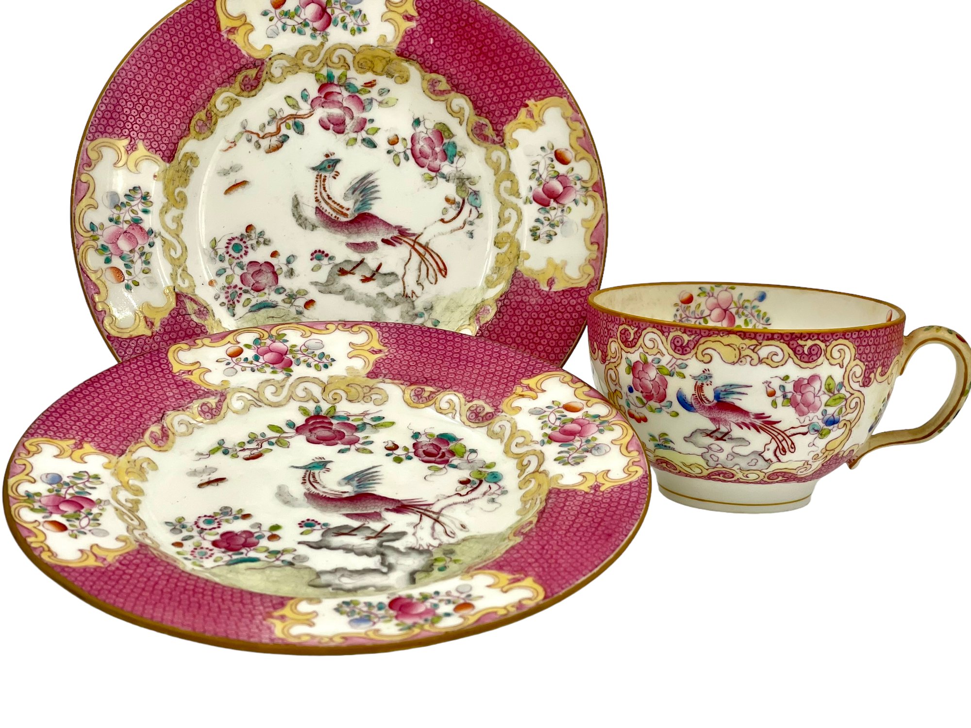 Antique Cockatrice Pink Tea Cup & 2 B & B Plates By Minton For WH ...