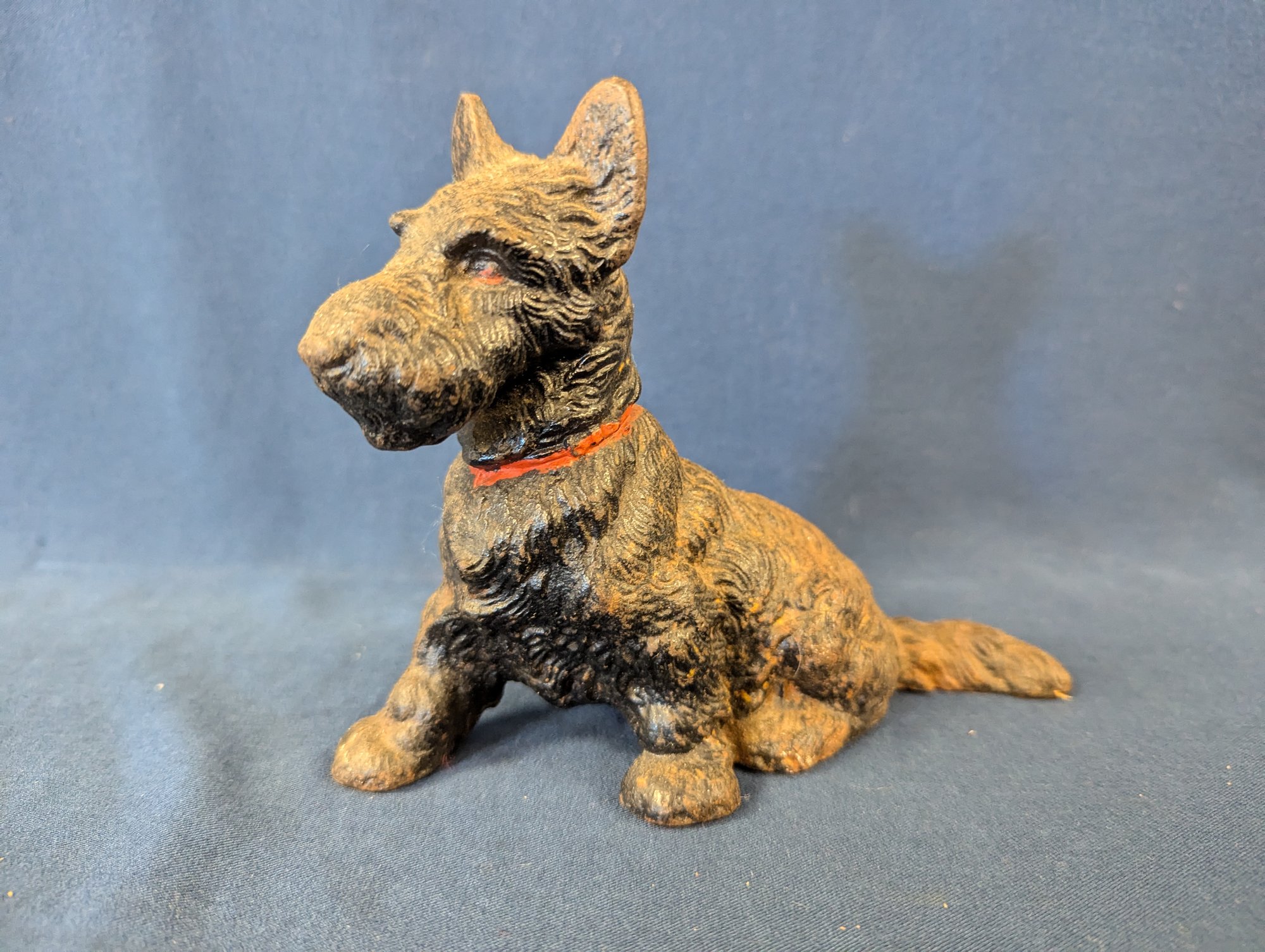 Antique Cast Iron Black Scottie Dog With Red Ribbon / Scottish Terrier ...
