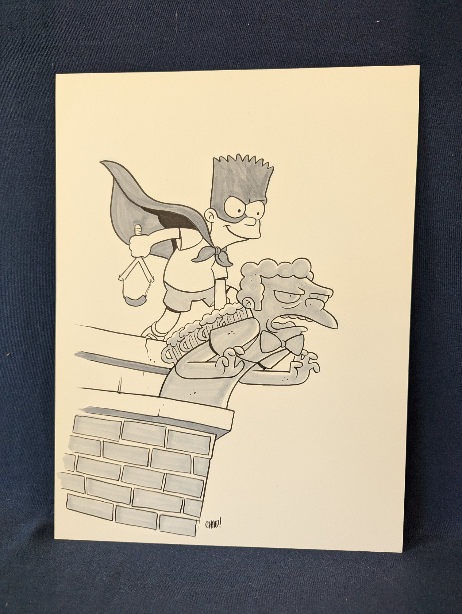 Cartoon Illustration Of Bart Simpson & Moe Szyslak Signed "Chad ...