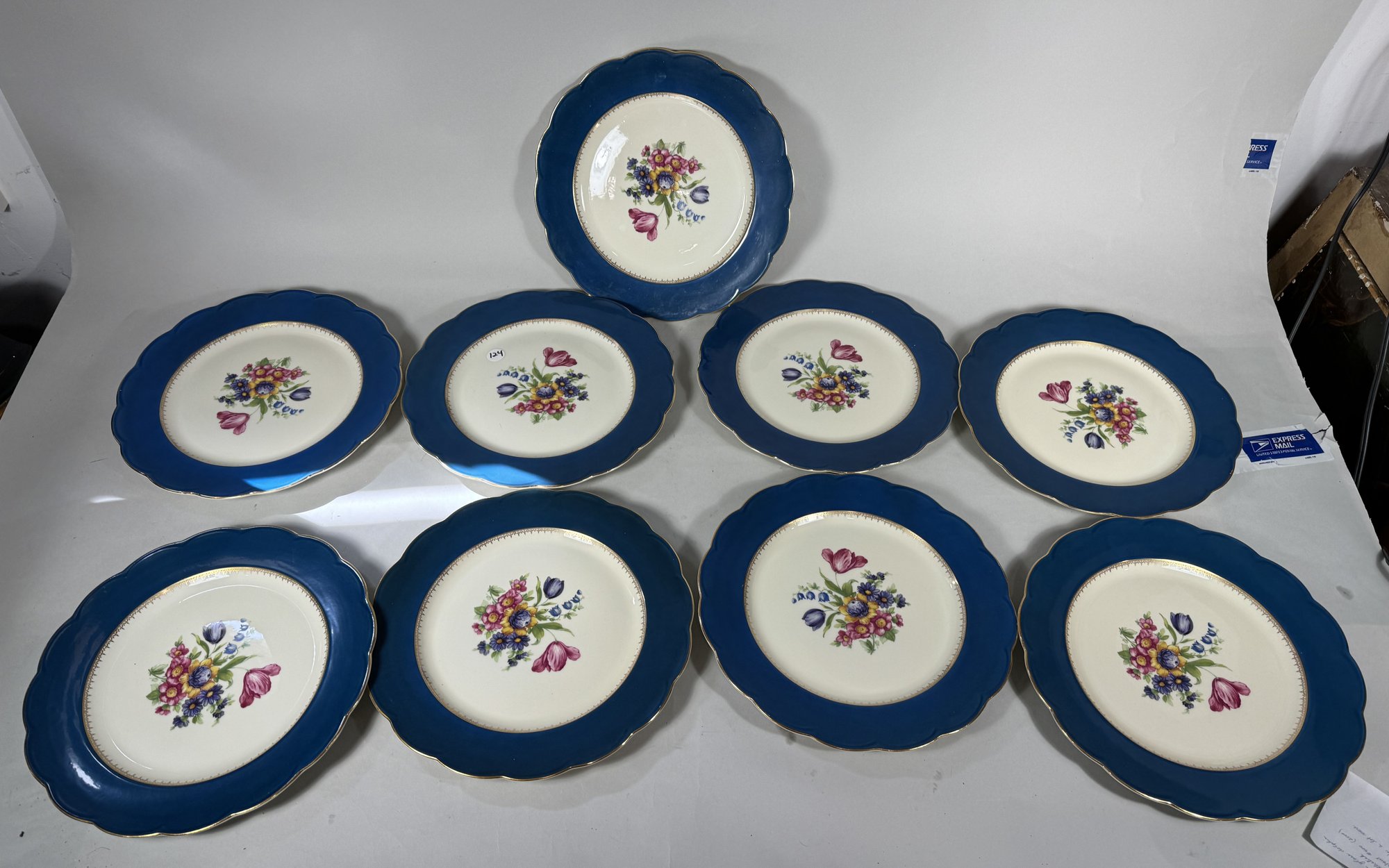 EIGHT ROYAL BAYREUTH 11" DINNER PLATES, ARDALL ROYAL BLUE #1931910 ...