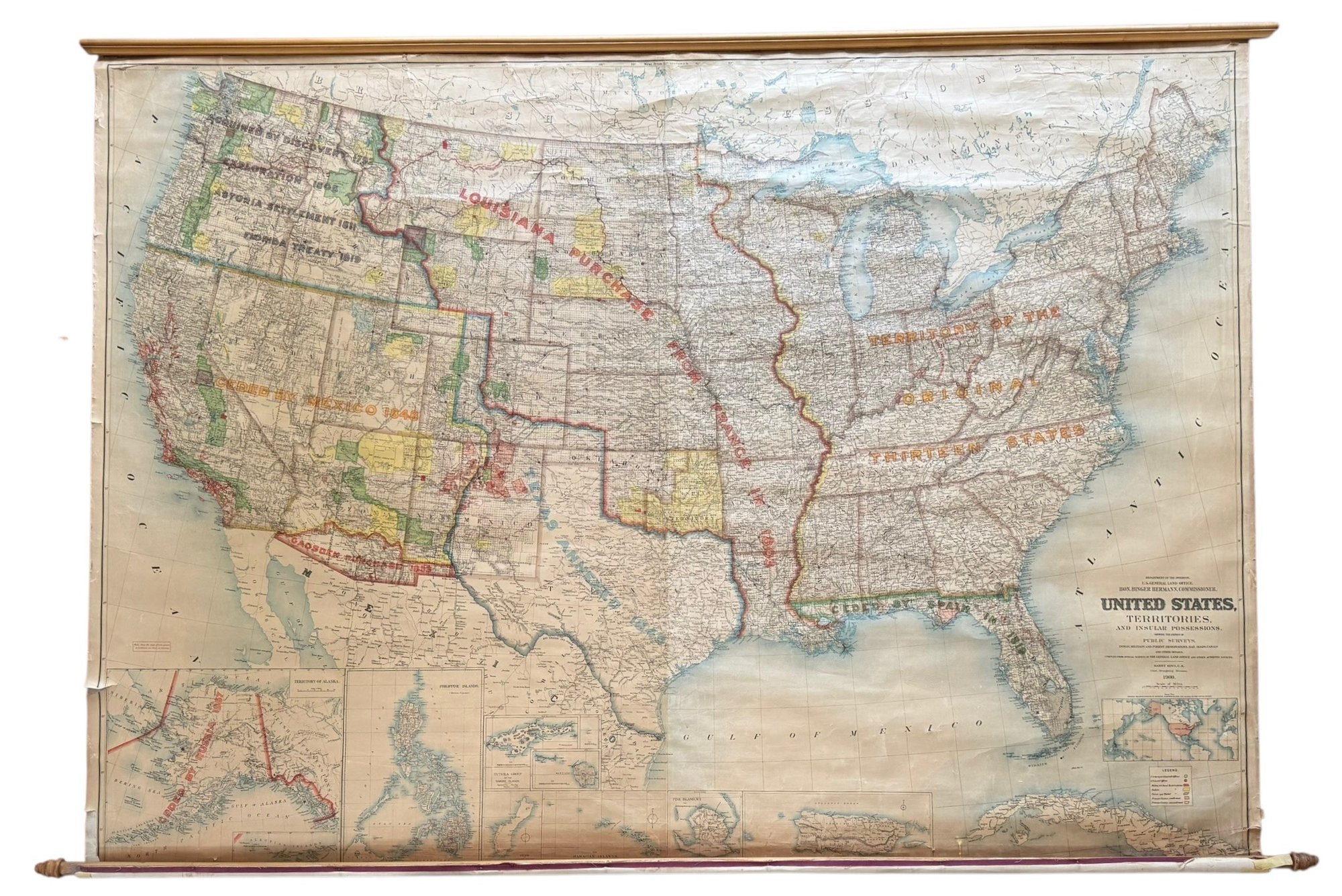 Rare Large Format 1900 U.S. General Land Office Wall Map United States ...