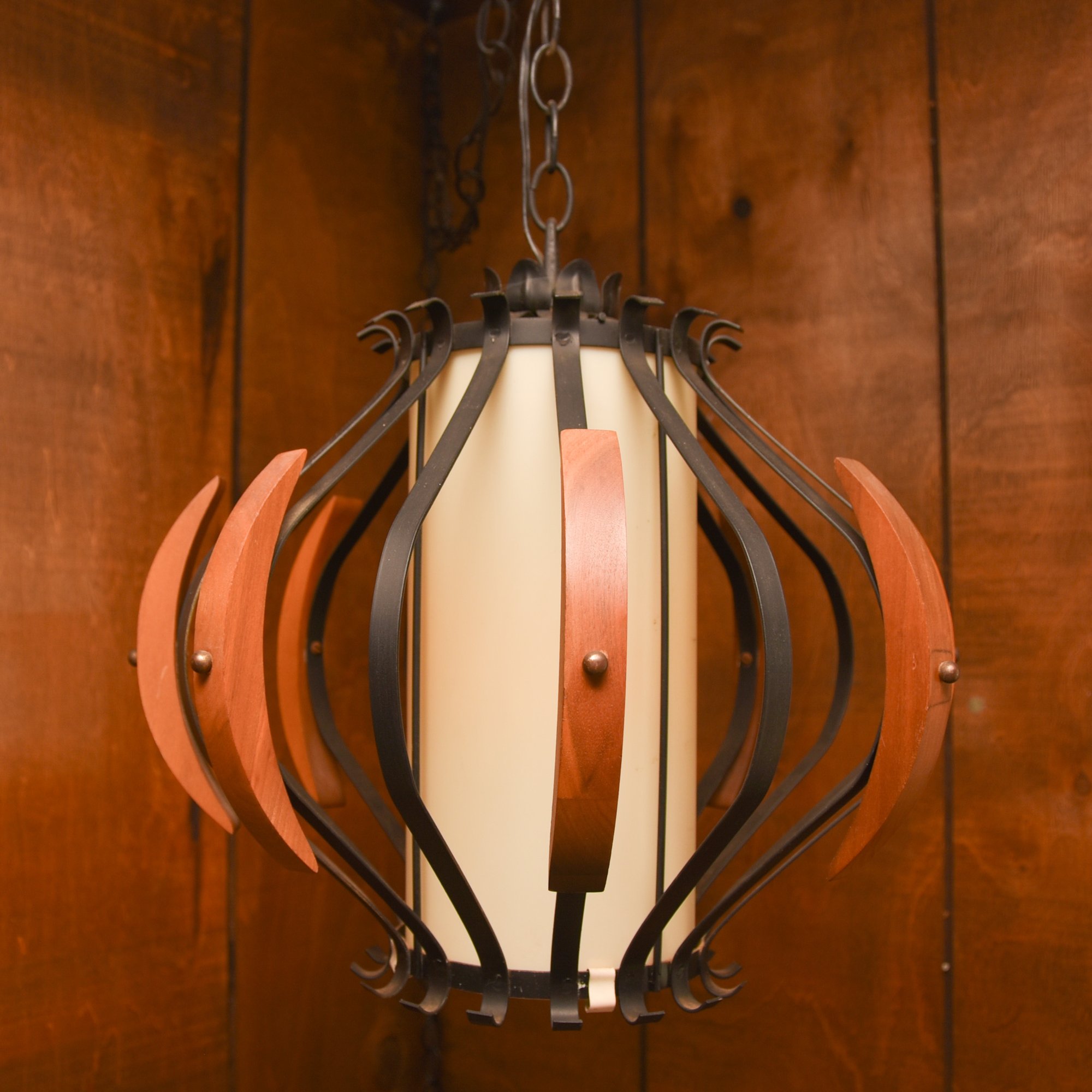 Mid-Century Modern Balloon Bent Wood And Metal Hanging Swag Lamp ...