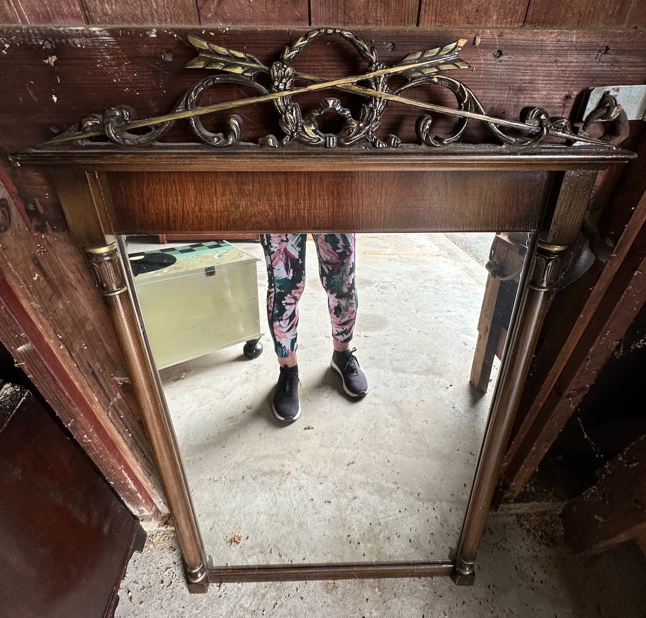 Vintage Miror With Dark Stained Wood Frame With Painted Gold Crossed ...