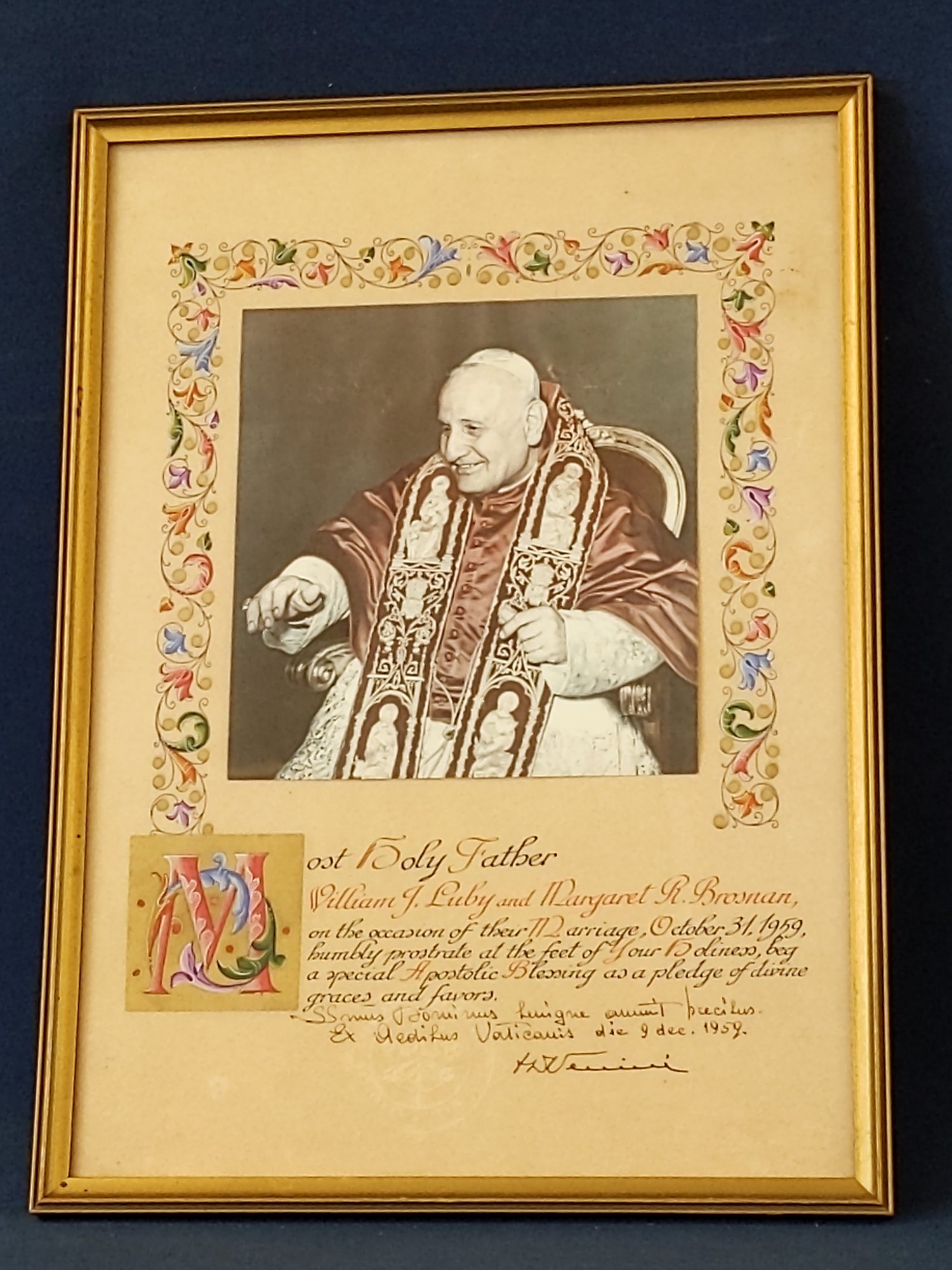 1959 Marriage Blessing Signed By The Pope #1498389 | Auctionninja.com