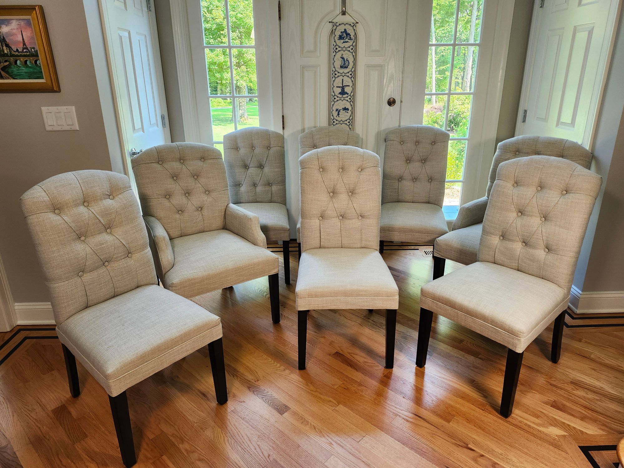 Set Of 8 Jordans Custom Upholstered Dining Chairs -Oatmeal Cloth ...