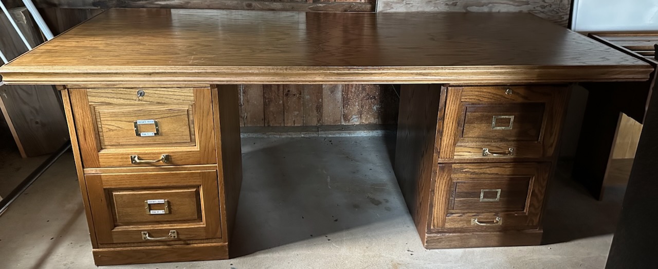 Oak Wood Oversized Table Top Supported By 2 Oak File Cabinets #1915477 ...