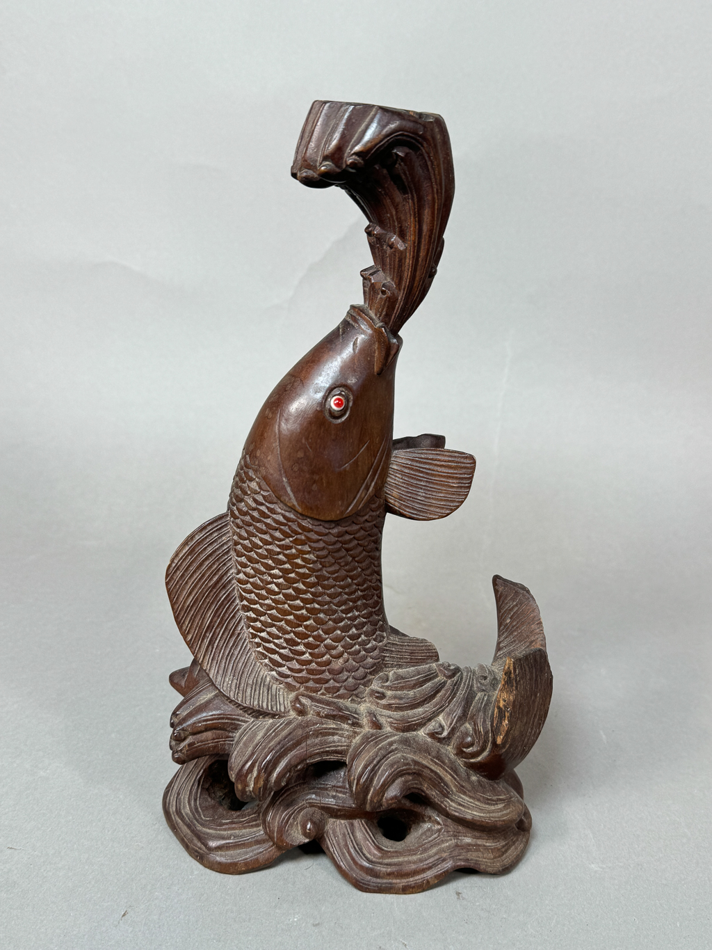 A HUANGHUALI WOOD CARVING OF A SPITTING COI FISH #1932874 ...