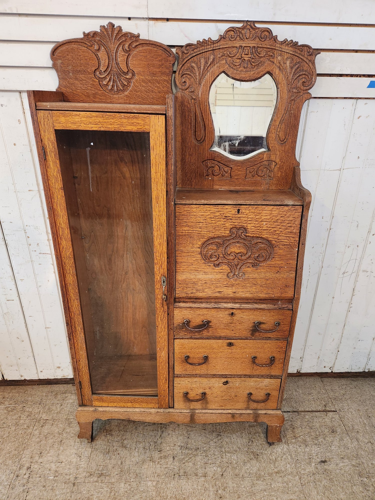 Solid Oak Antique Secretary Desk With Side Bookcase #1551850 ...