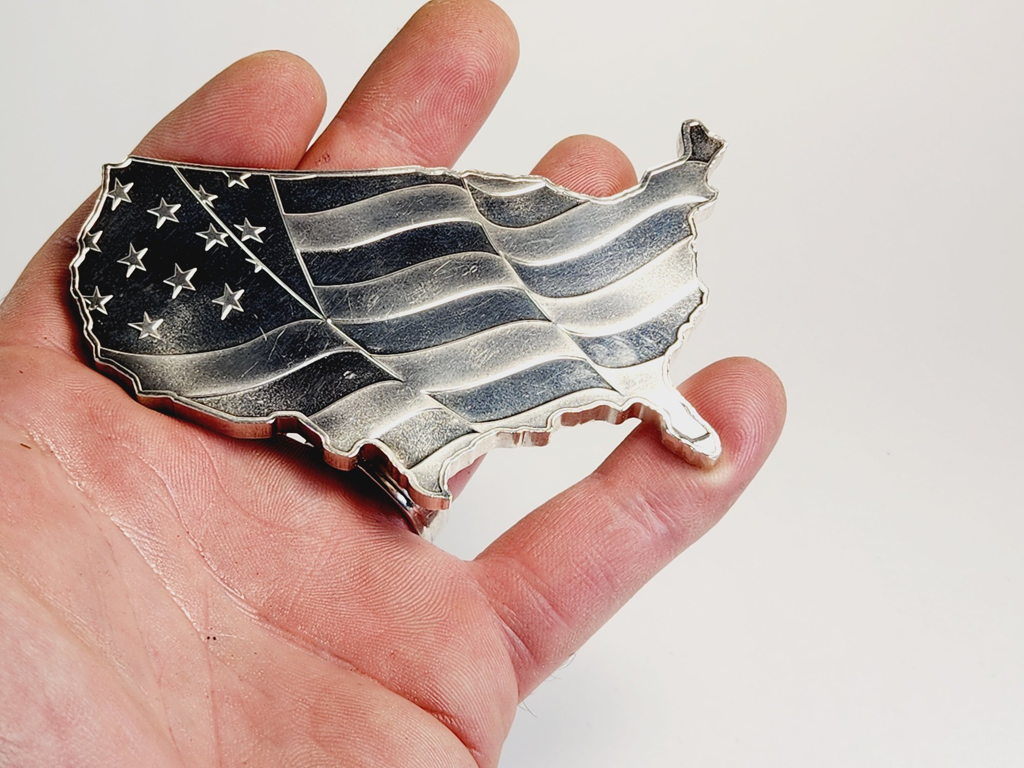 Giant 5 Oz US Map Wavy America .999 Fine Pure Silver In Shape Of The ...
