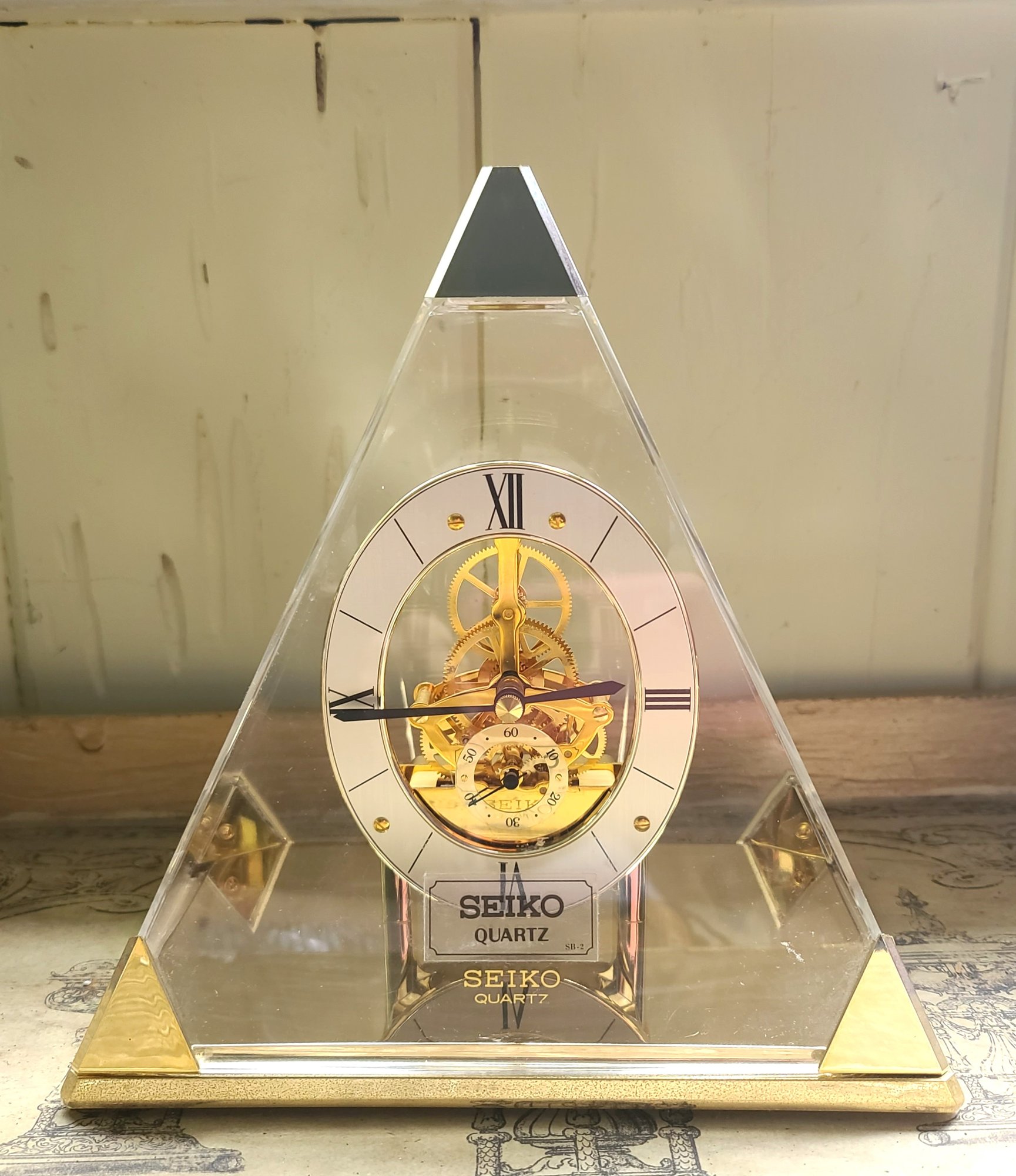 Seiko Glass Pyramid Encased Quartz Clock With Brass Components #1900176 ...