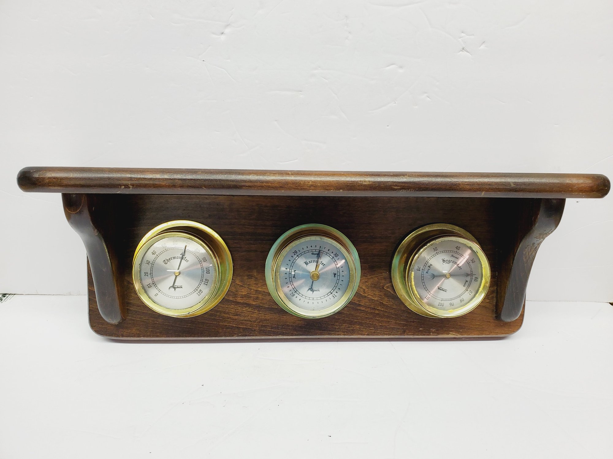 Vintage Verichron 3 In 1 Wood Shelf Weather Station Thermometer ...