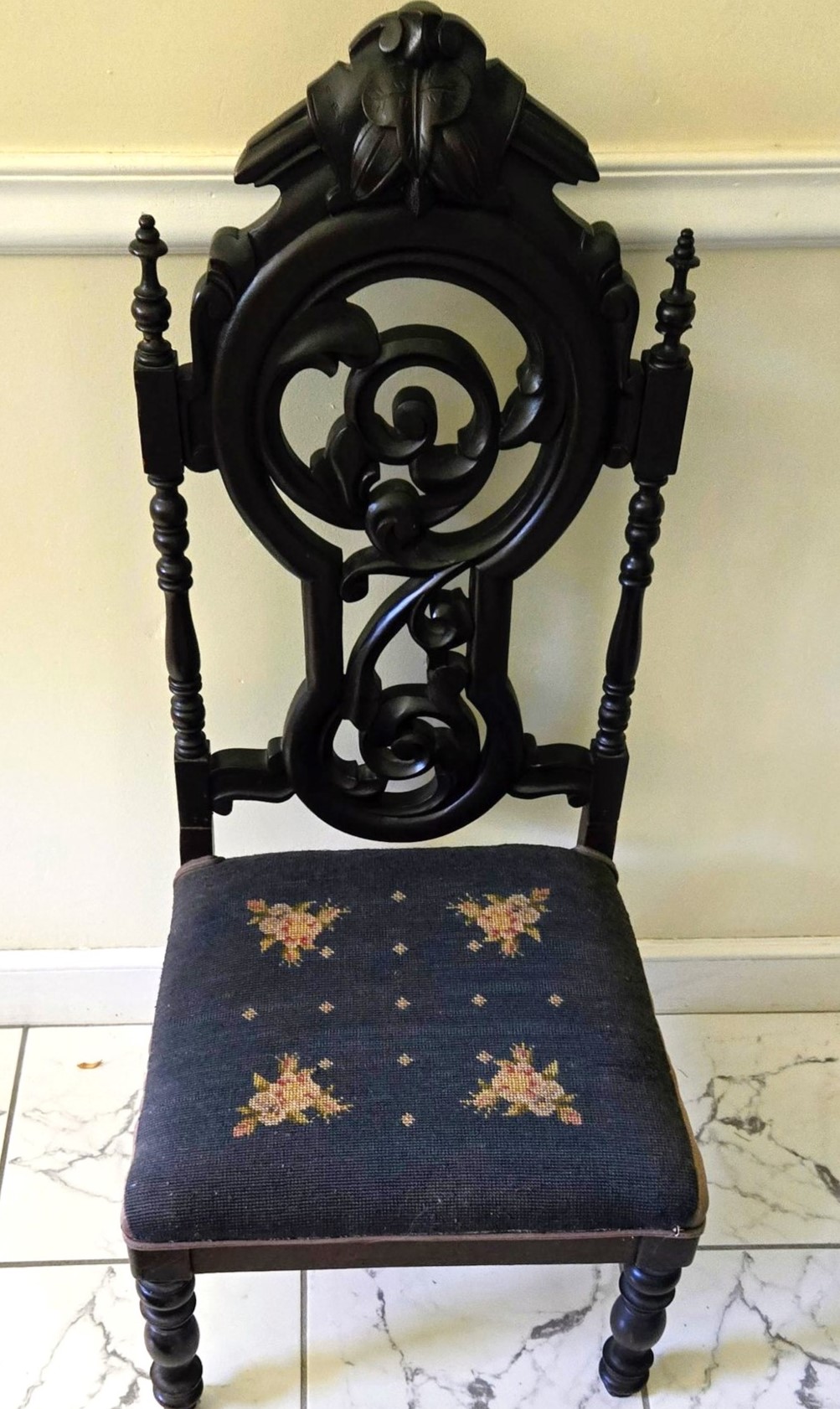 Antique Renaissance Revival Carved Formal Music Room Chair With ...