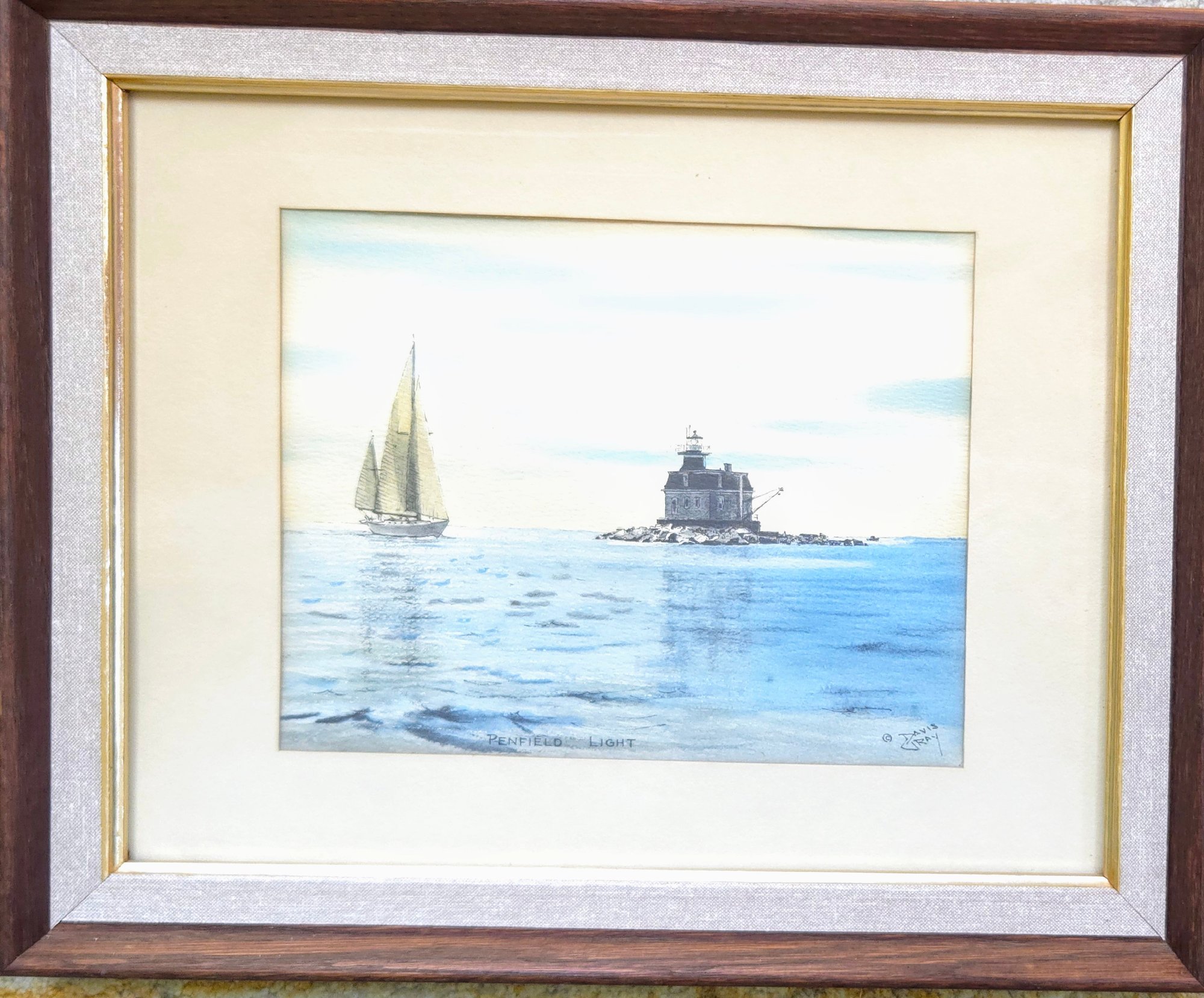 Davis Gray Black Rock Harbor Lighthouse Watercolor Painting 'Penfield ...