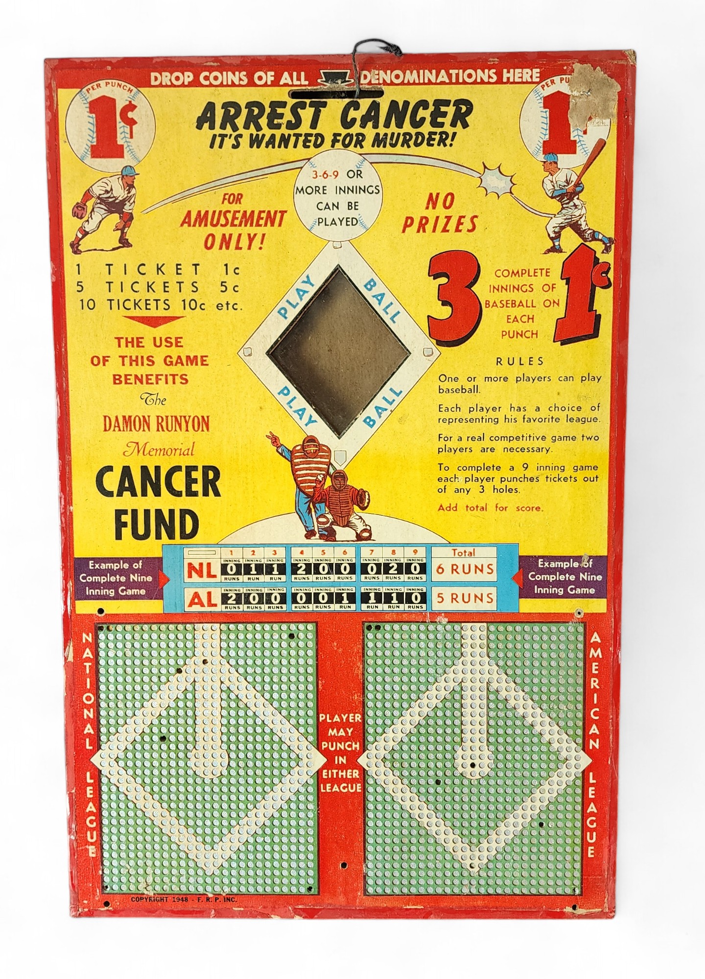 Vintage Damon Runyon Cancer Memorial Fund Amusement 1-cent Penny ...