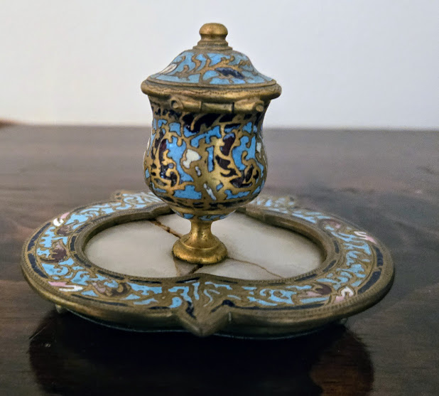 Antique French 19th Century Inkwell With Stunning Champleve Cloisonne ...