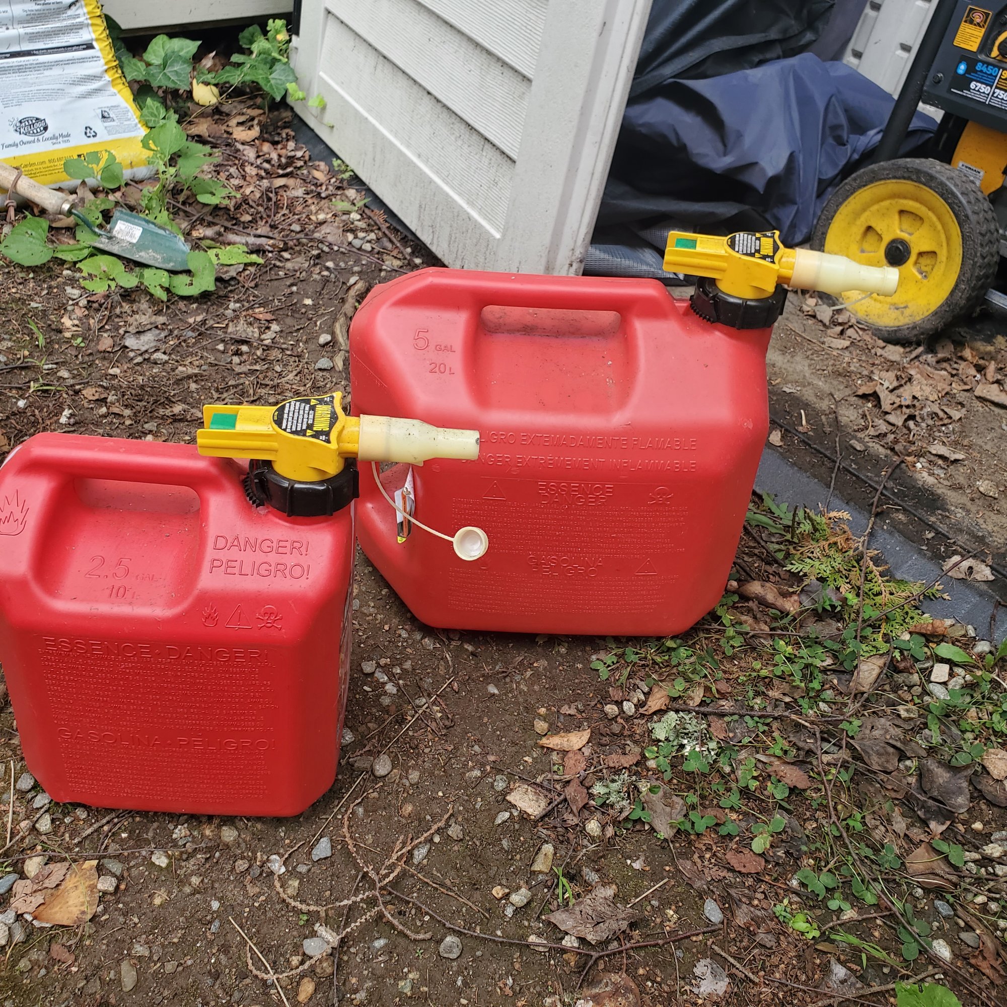 Two Red Plastic No Spill, Inc Gasoline Containers. 5.0 & 2.5 Gallon ...