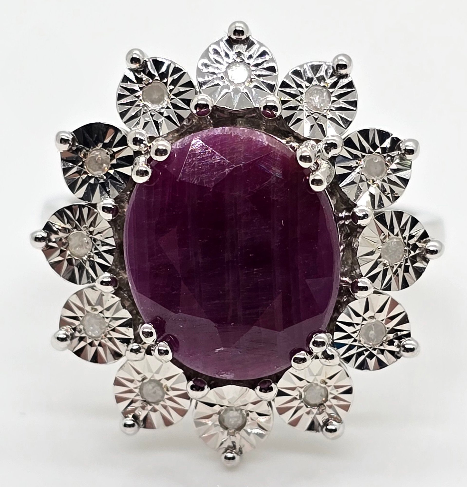 Red Ruby & White Diamond Ring In Rhodium Over Sterling #1935961 ...