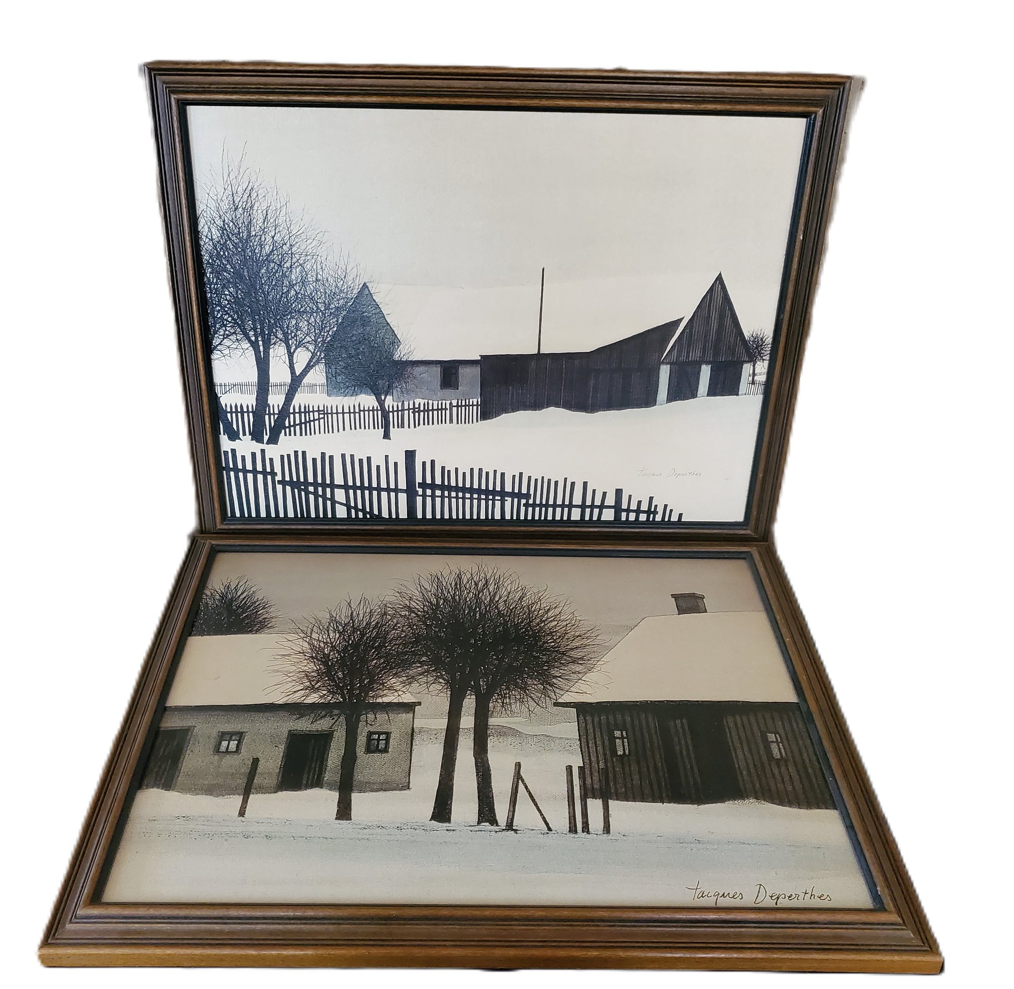 Two Vintage 1970s Framed Jacques Deperthes Signed Lithographs-winter ...