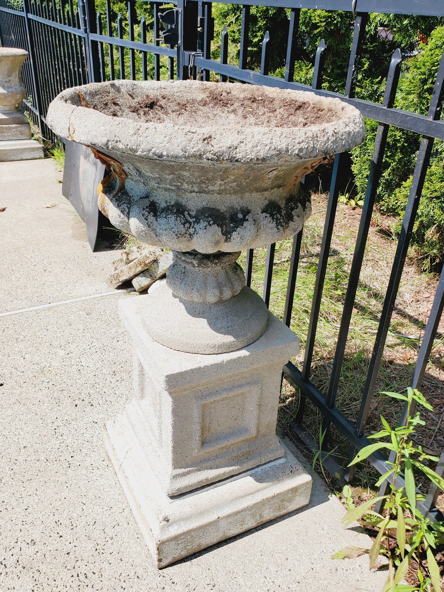 Large Vintage Three Piece Concrete Garden Urn Planter & Column Risers ...